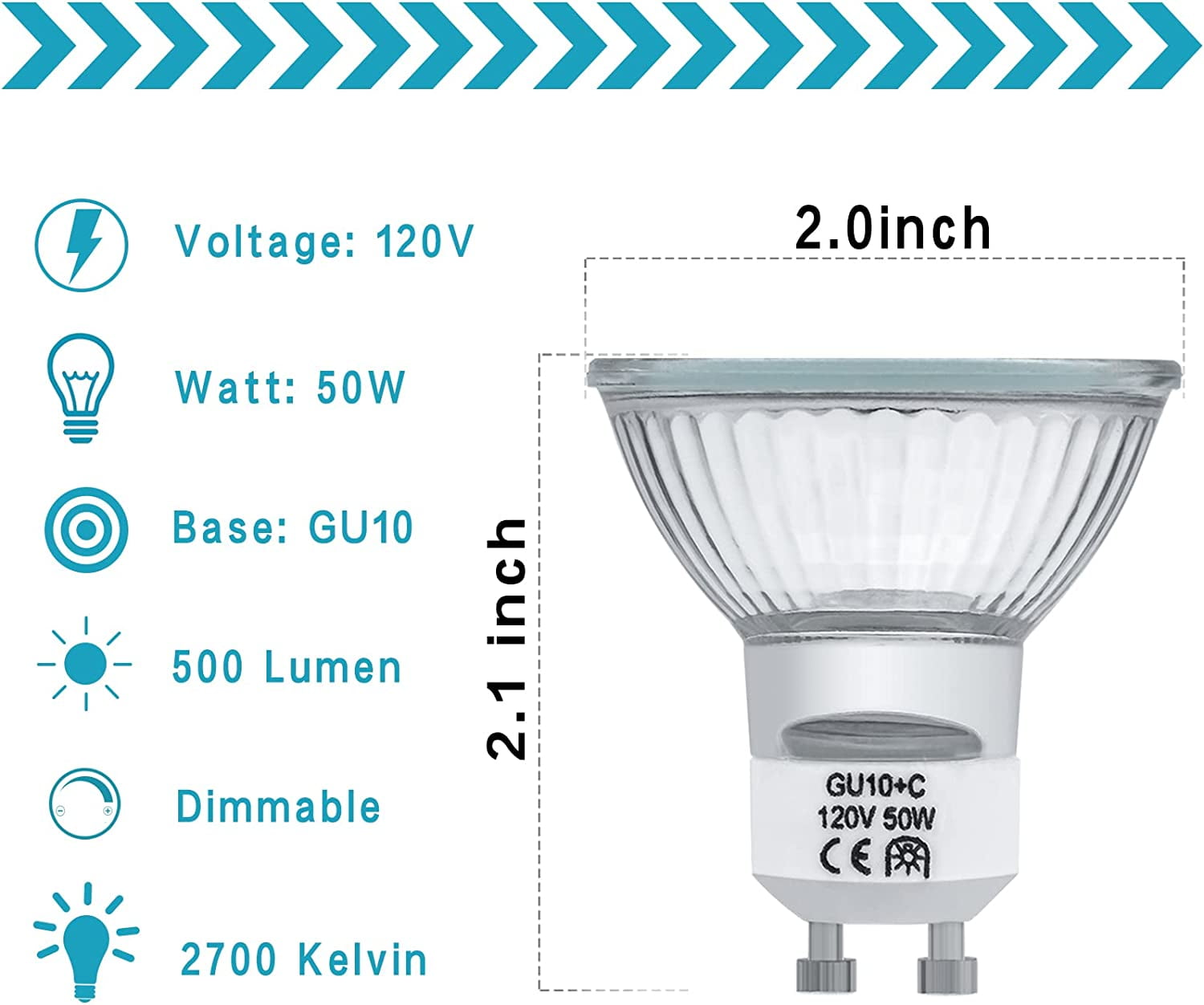 RTHG-GU10 Halogen Bulbs 50W 120V MR16 for Scent Wax Burner, Dimmable ...
