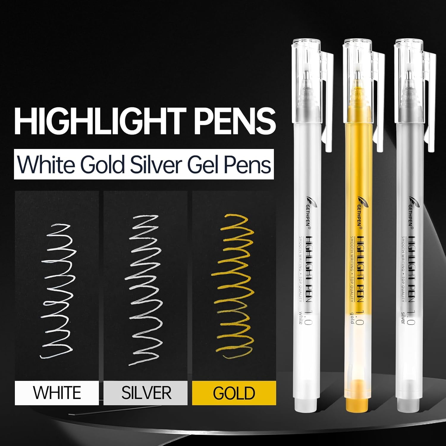 RTHG-Gold Silver White Gel Pens, 1mm Fine Point Gel Ink Pen Opaque ...