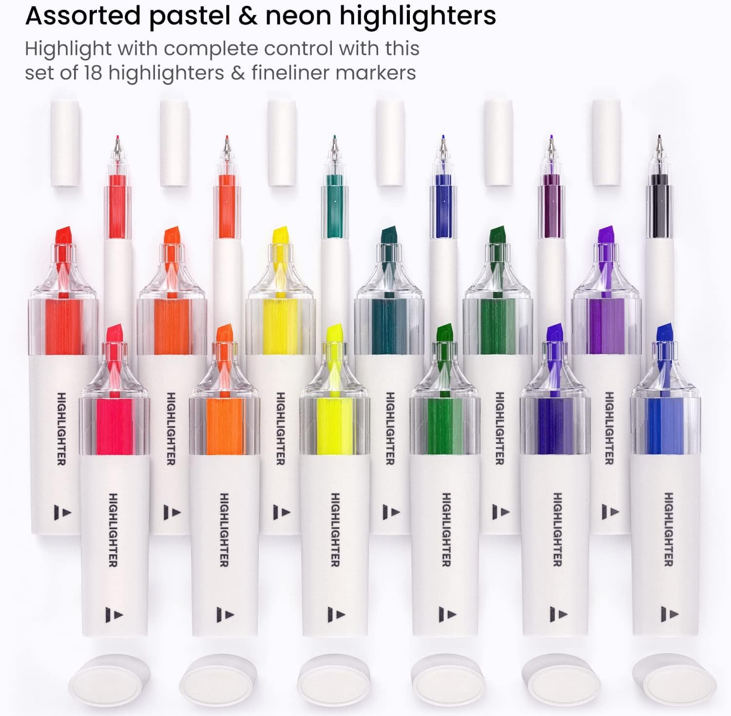 RTHG-Highlighters – 18-Piece Set of Neon and Pastel Colors with ...