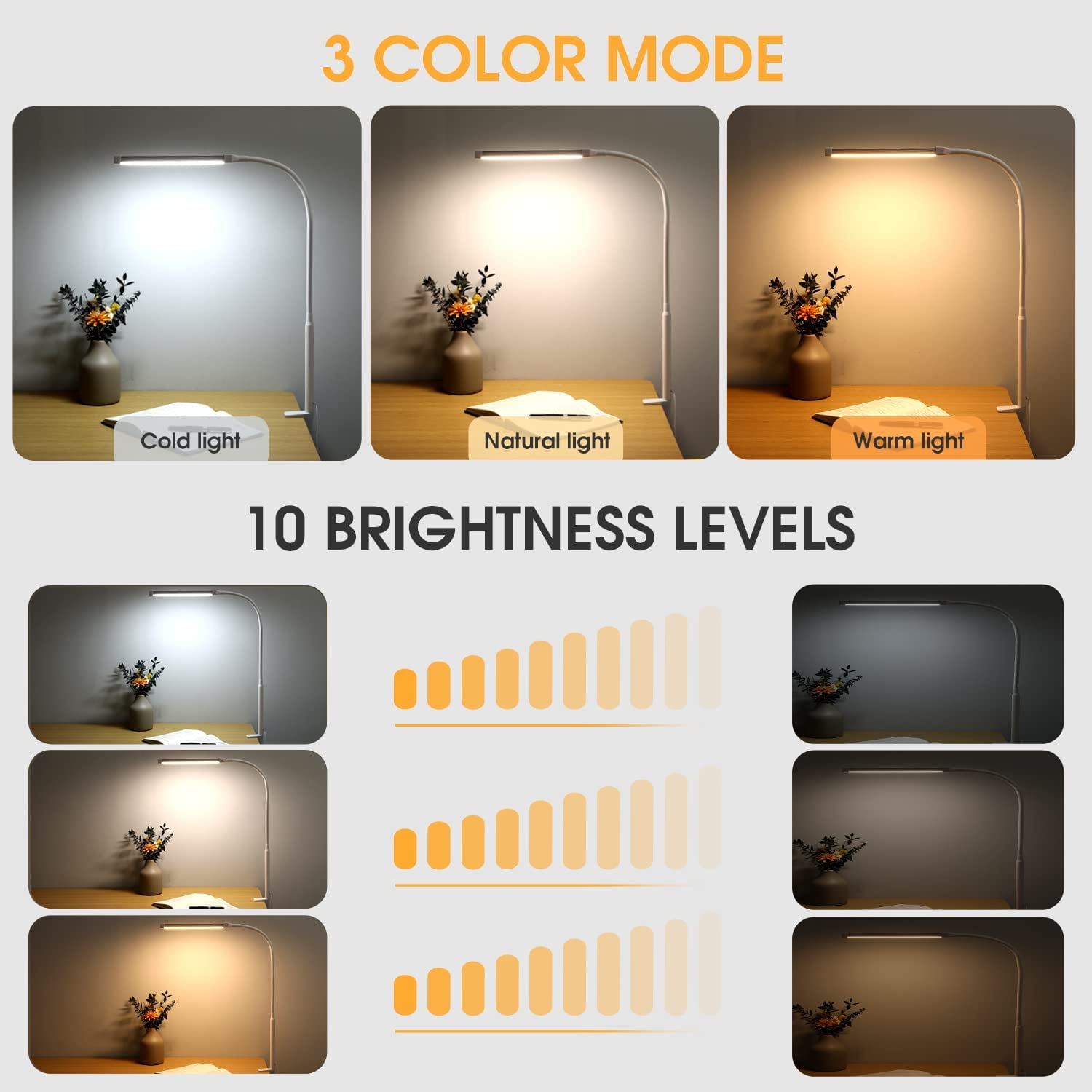 RTHG-LED Desk Lamp with Clamp, Eye-Caring Clip on Lights for Home ...