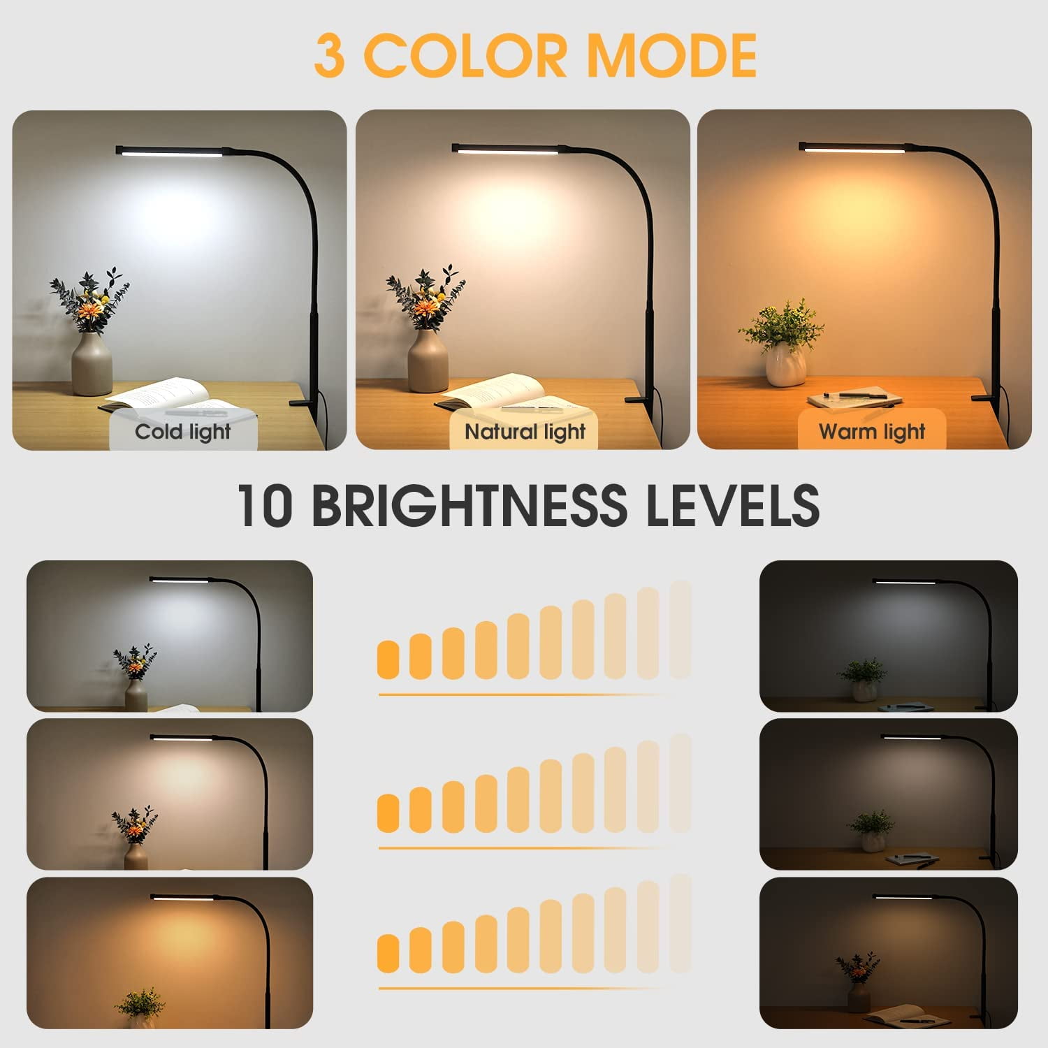 RTHG-LED Desk Lamp with Clamp, Eye-Caring Clip on Lights for Home ...