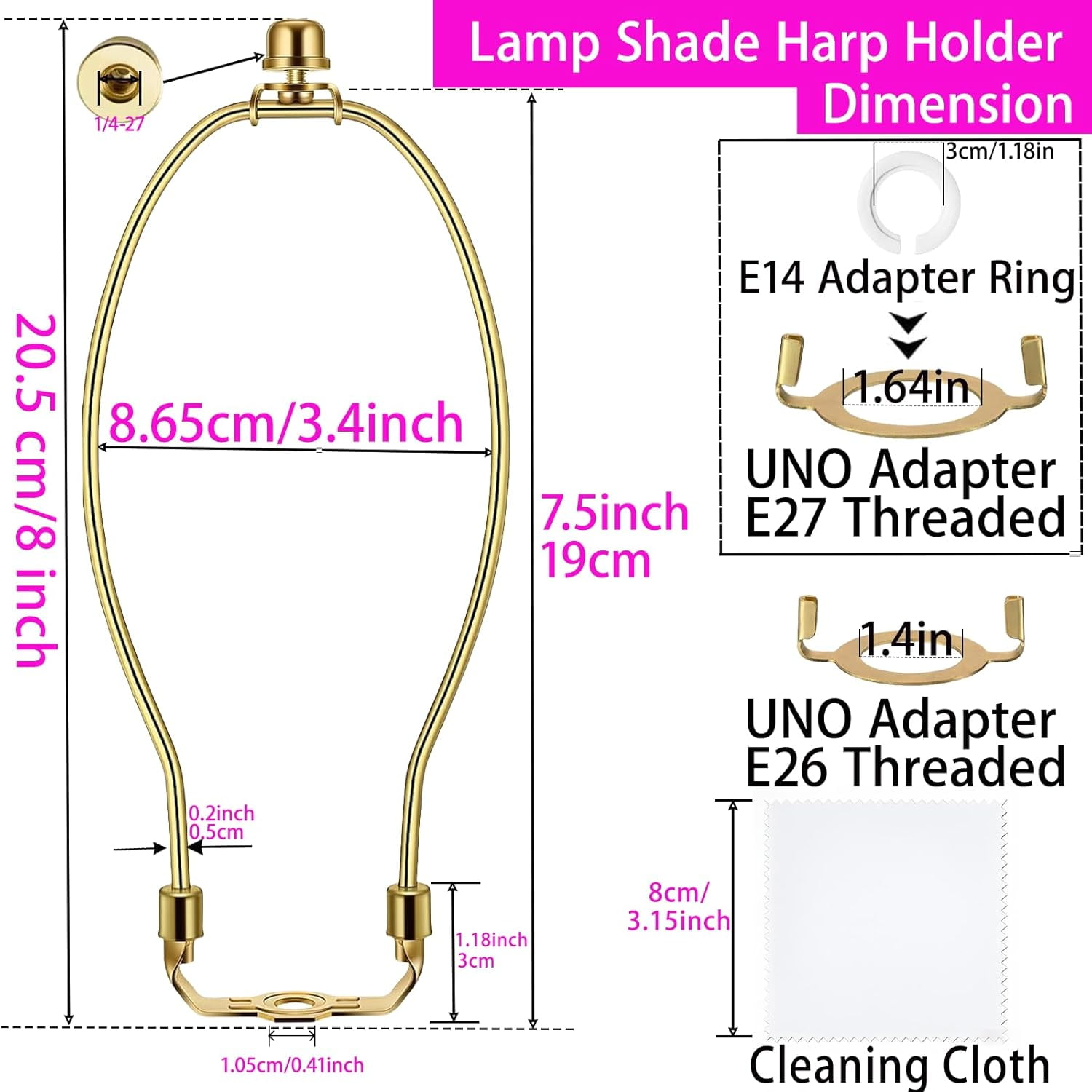 RTHG-Lamp Harp & Finials 2 Set, Detachable Lamp Shade Harp Holder, Lamp ...