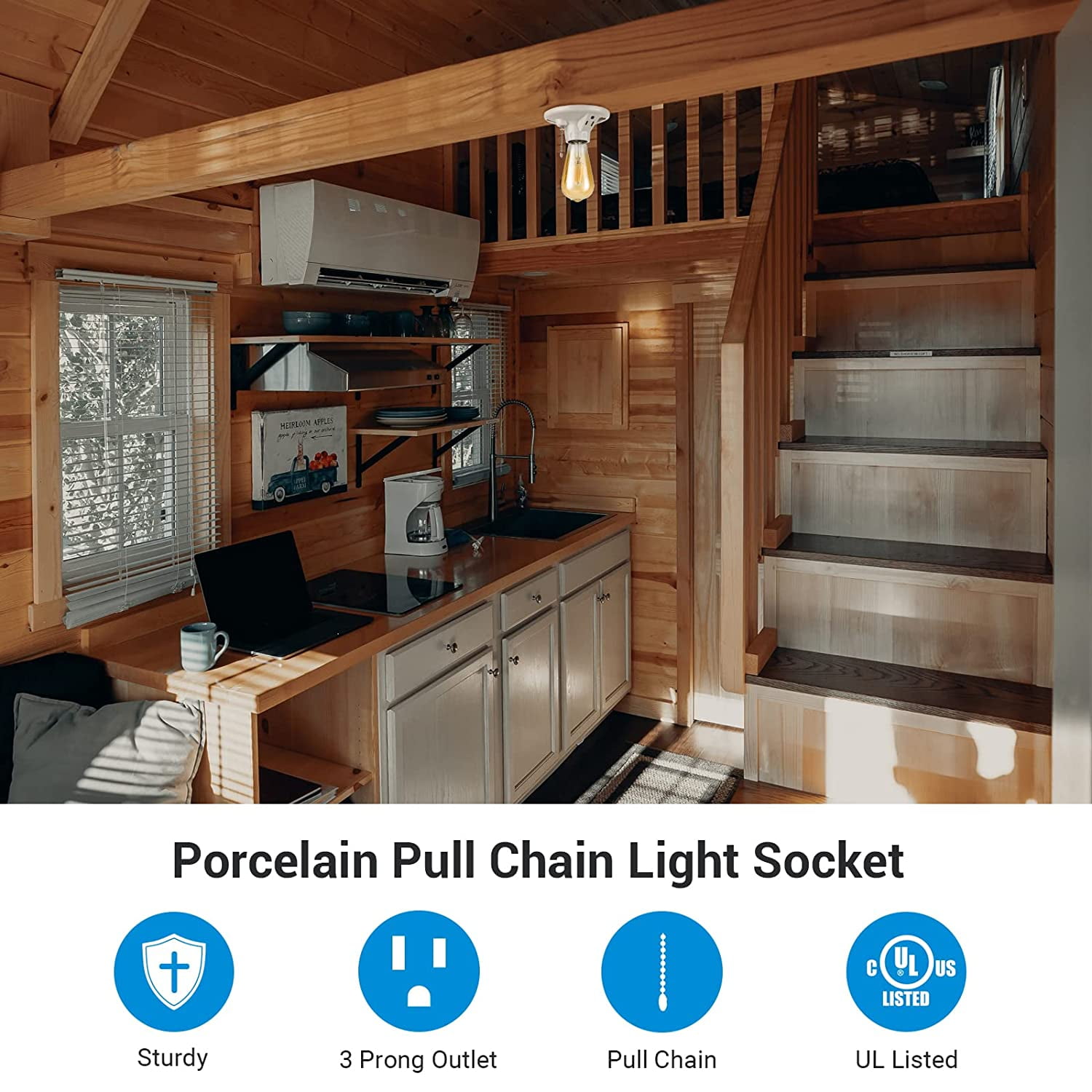 RTHG-Light Socket with Grounded Outlet, Porcelain Pull Chain Light ...