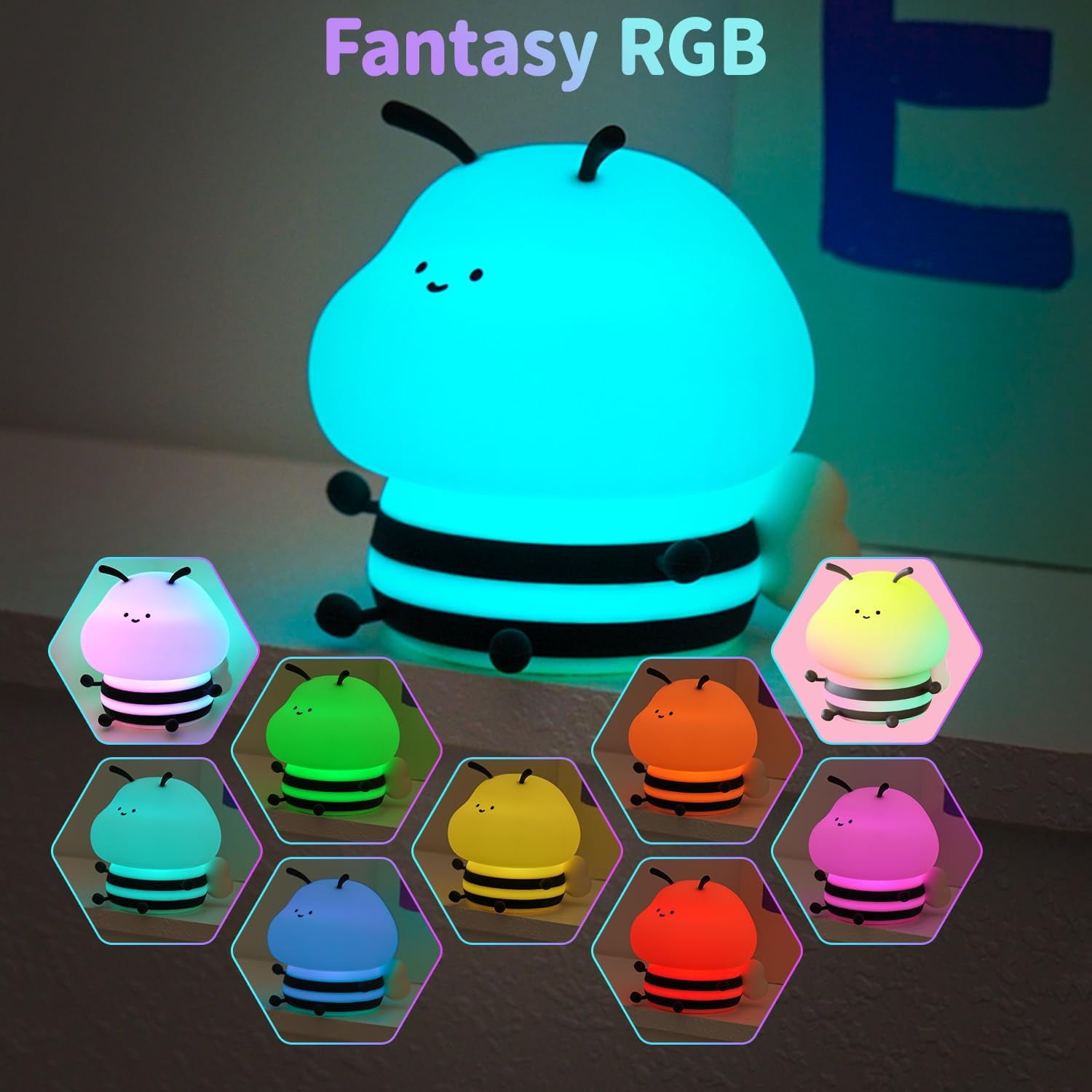 RTHG-Little Bee Night Light, Cute LED Light, Silicone Dimmable Kids ...