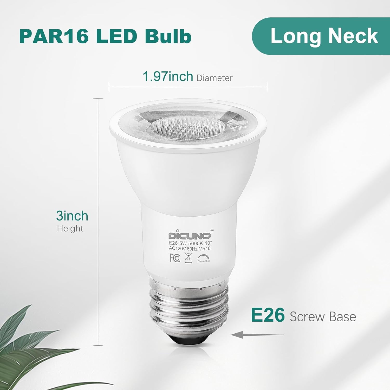 RTHG-PAR16 LED Bulb Dimmable, 5W Long Neck Spotlight Bulb, 500Lumen, 40 ...