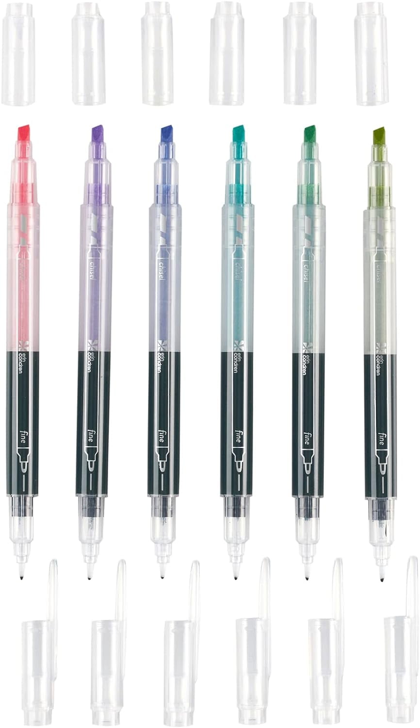 RTHG-Pastel & Black Dual-Ink Dual-Tip Highlighter Pens 6-pack. 6 ...