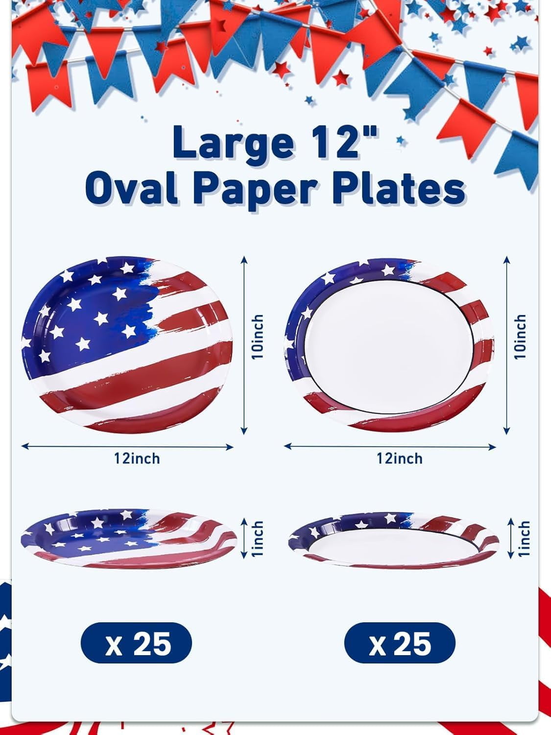 RTHG-Patriotic Oval Paper Plates Large 12" X 10" Disposable Platters ...
