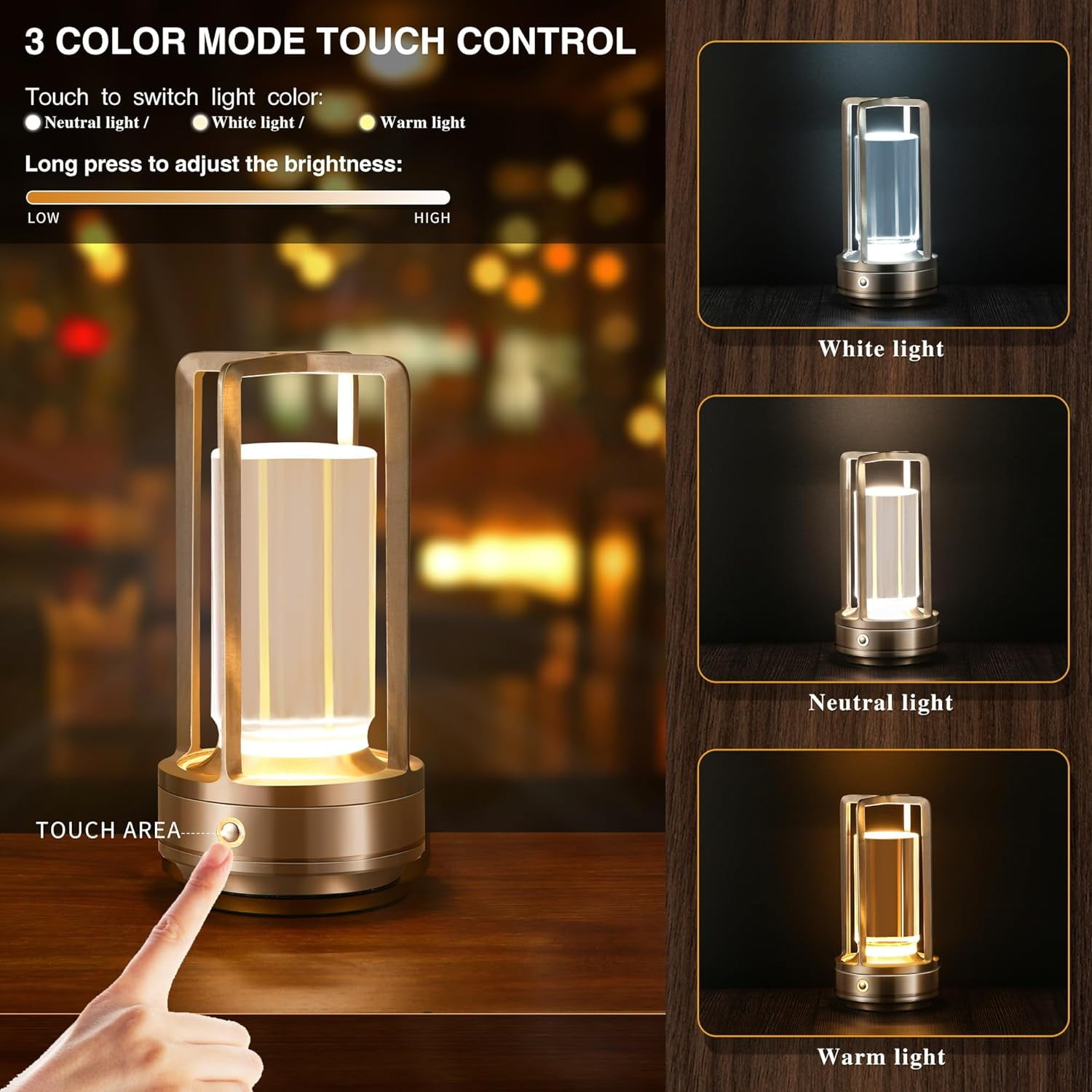 RTHG-Portable Metal Table Lamp,Cordless Table Lamp, Rechargeable ...