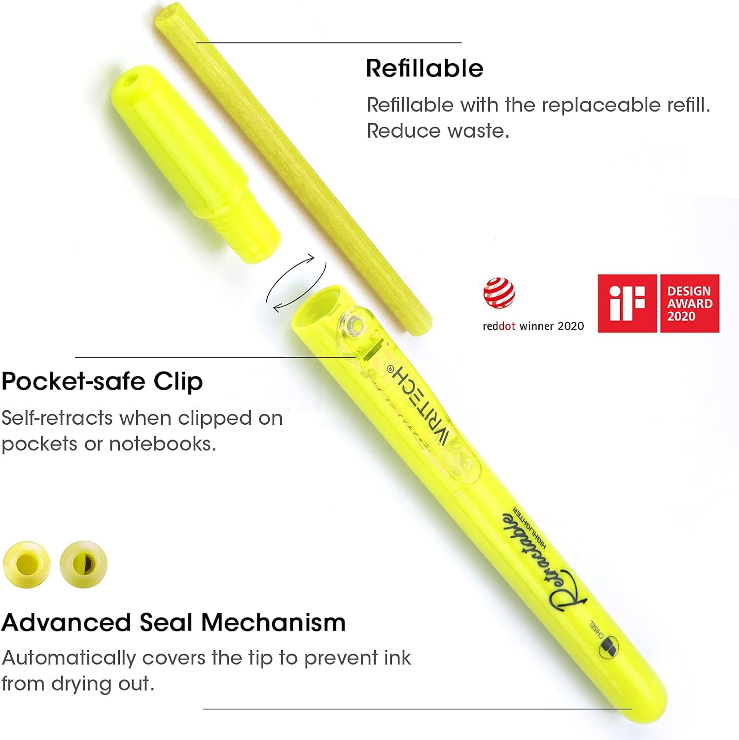 RTHG-Retractable Highlighters Assorted Colors: Chisel Tip Click ...