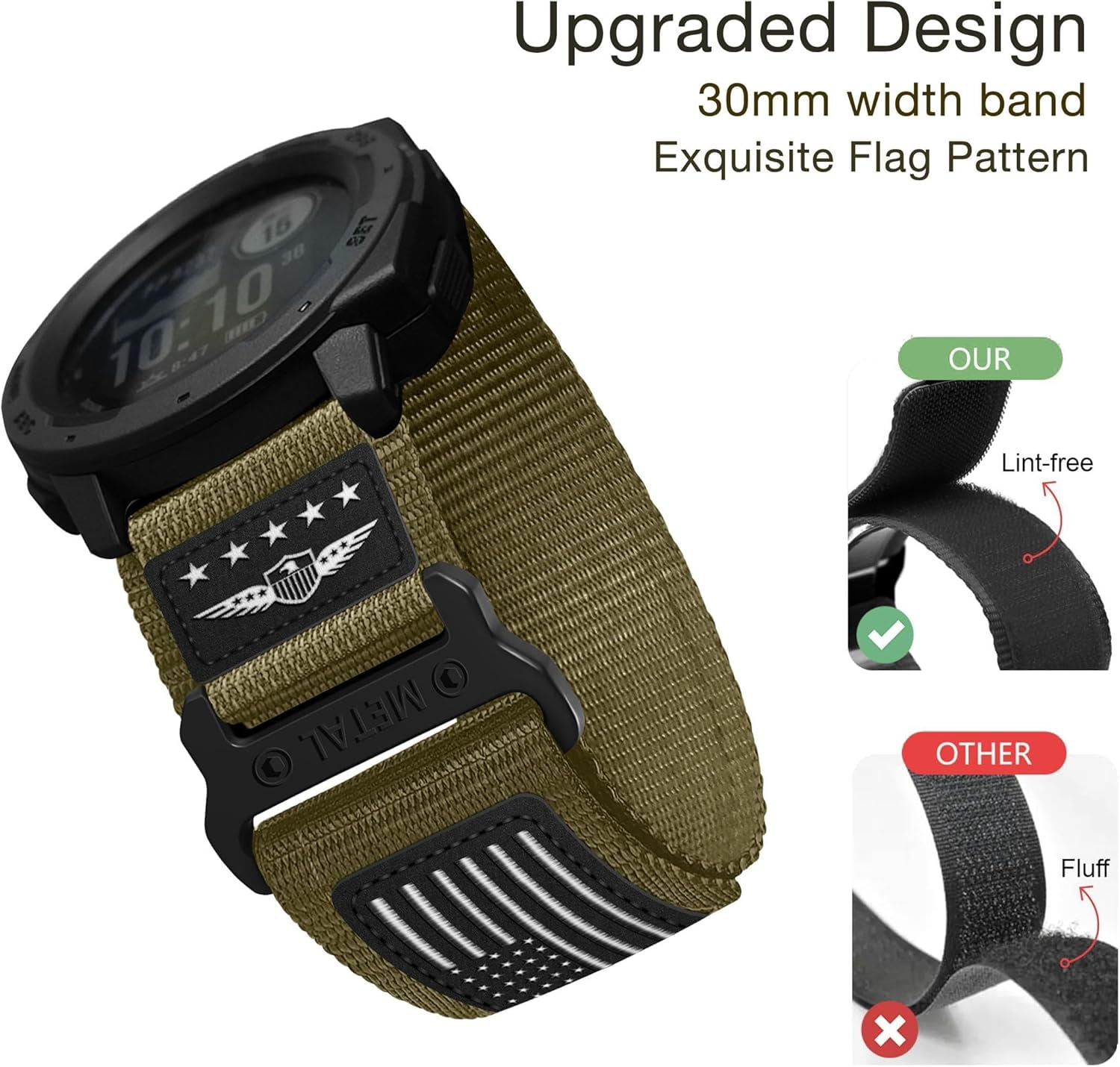 RTHG-Rugged Tactical Nylon Watch Band for Garmin Instinct 3 45mm ...