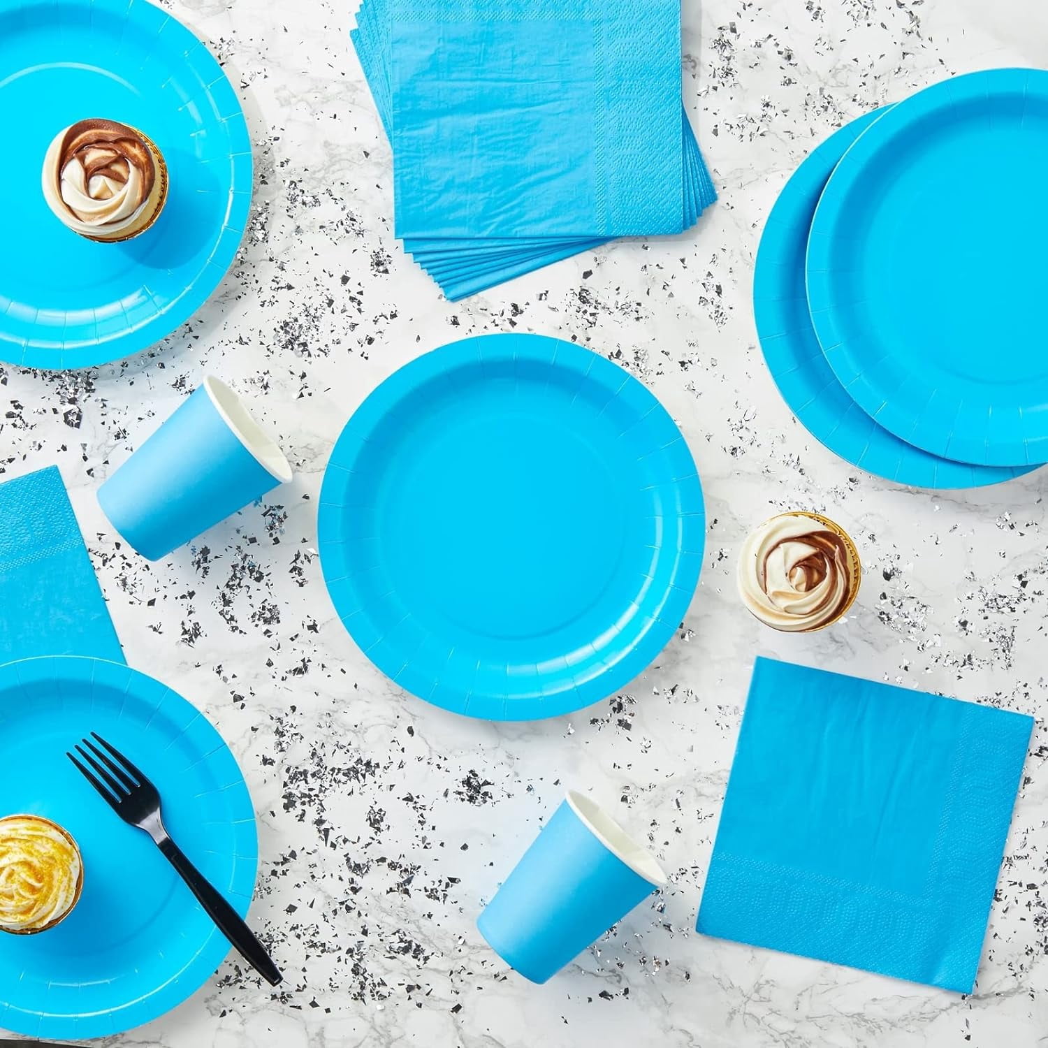 RTHG-Serves 24 Blue Party Supplies, Disposable Paper Plates, Cups ...