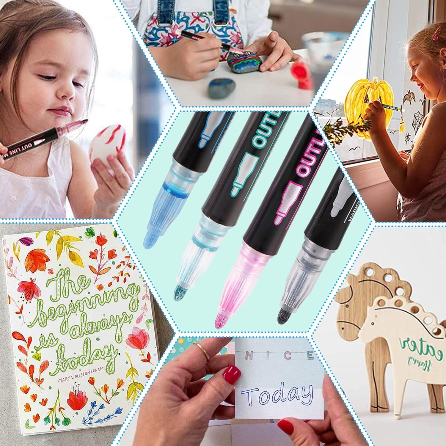 RTHG-Shimmer Marker Set,Outline Pens Shimmer Markers Pens,Apply to Gift ...