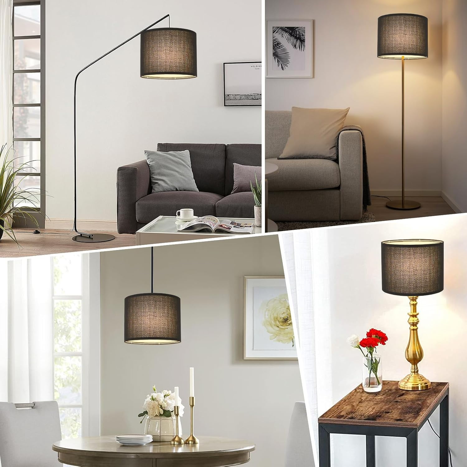 RTHG-Small Lamp Shade, Black Drum Lampshade 8.7''Top X 8.7'' Bottom X 7 ...