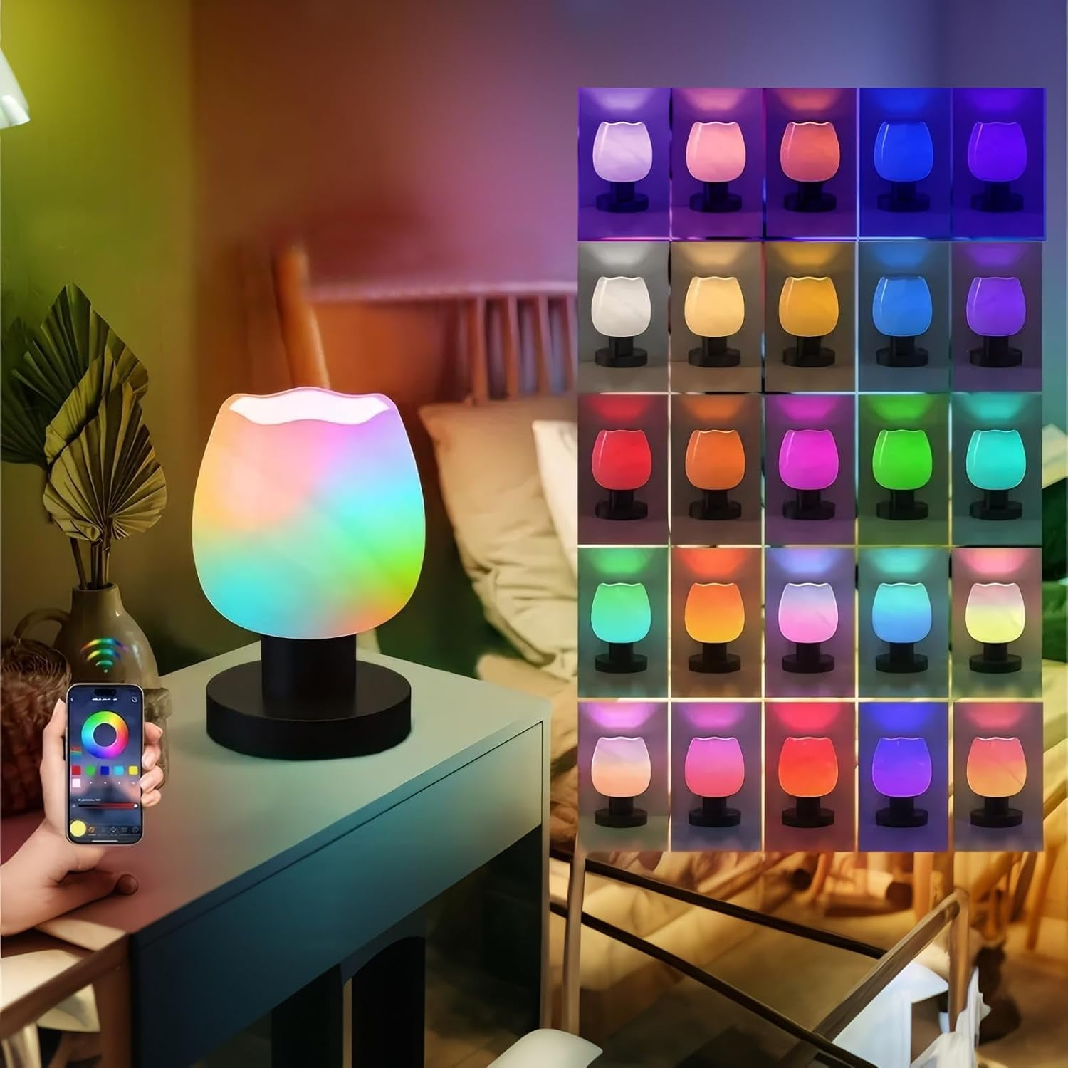 RTHG-Smart LED RGB Colorful Changing Table Lamp, Modern Glass ...