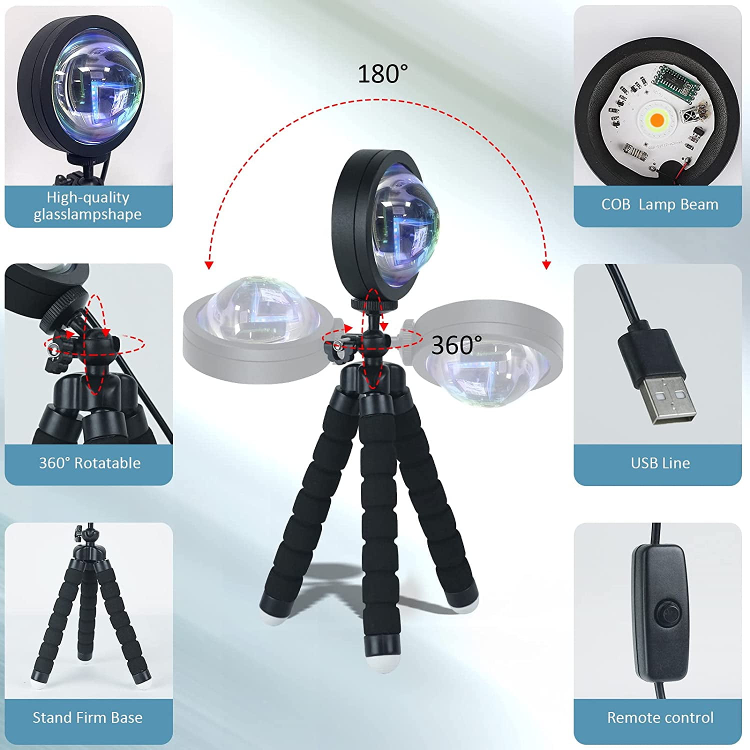 RTHG-Sunset Lamp Projection Rotation Rainbow Projection Lamp Led ...