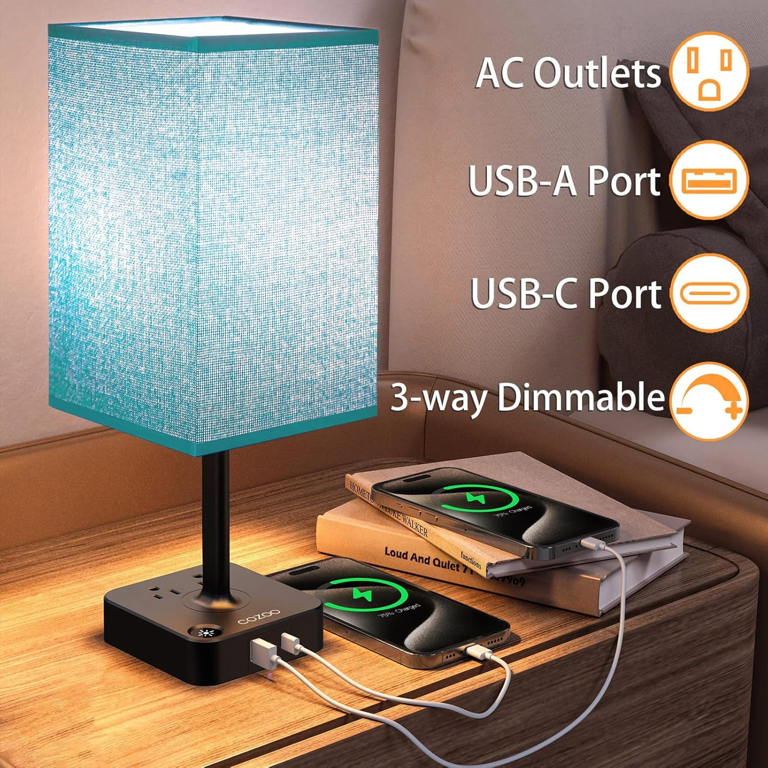 RTHG-USB Bedside Dimmable Table Desk Lamp with 2 USB Charging Ports 2 Outlets Power Strip,Black ...