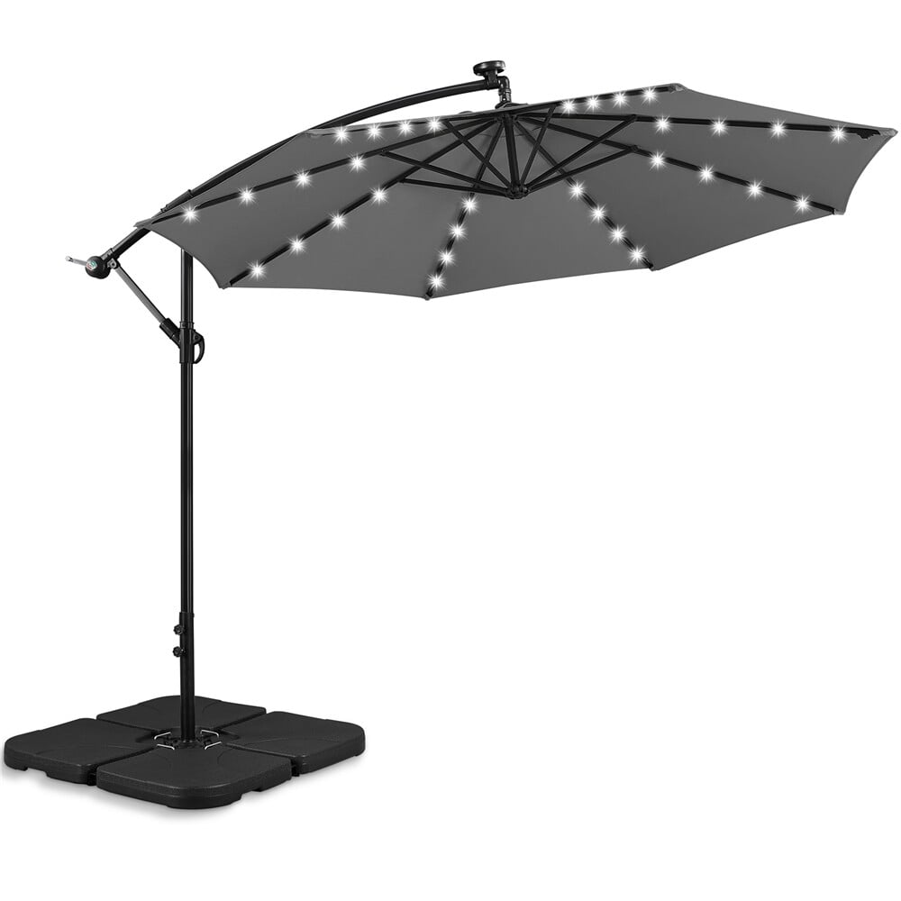 RTHlzzy 10FT Solar Offset Umbrella with 32 LED Lights Cantilever ...