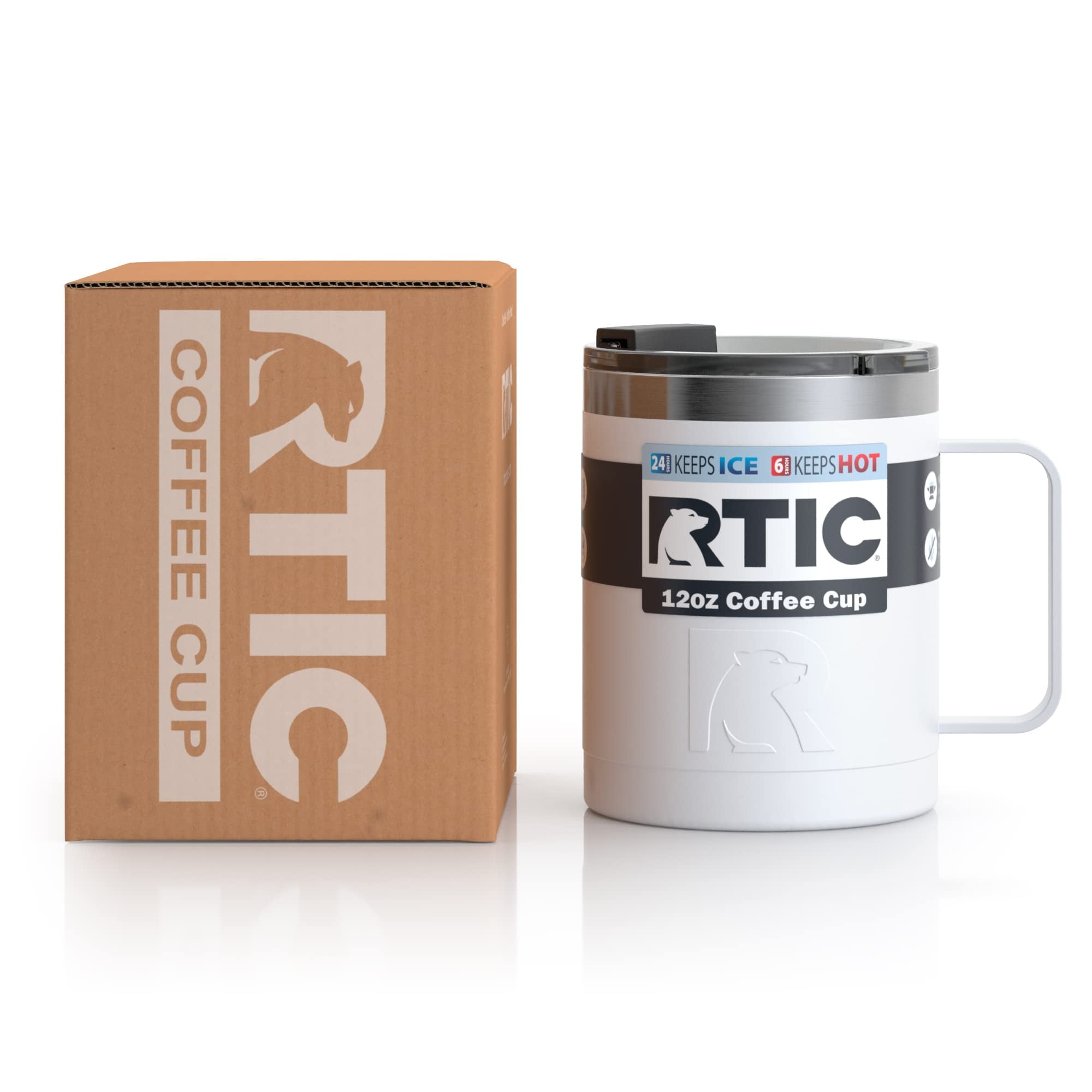 RTIC Handled Travel Mug, 12 OZ Stainless Steel, Vacuum Sealed Lid ...