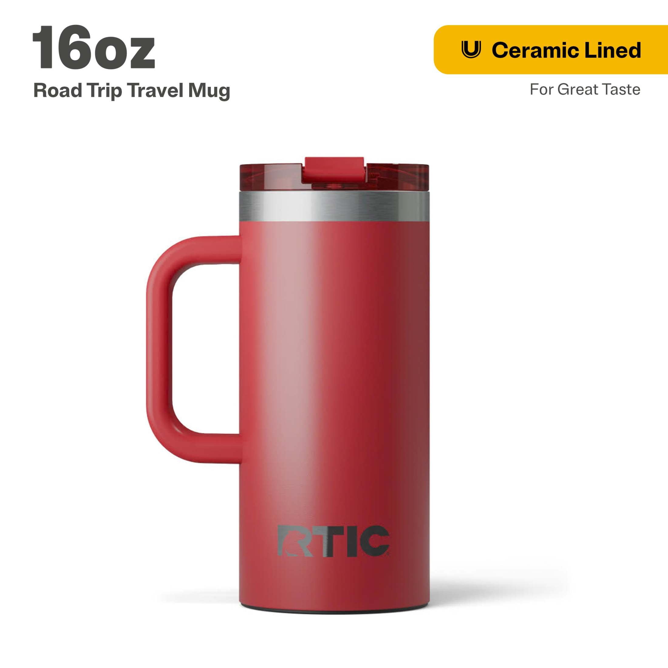 RTIC 16 oz Ceramic Lined Insulated Road Trip Travel Mug, Leak-Resistant ...