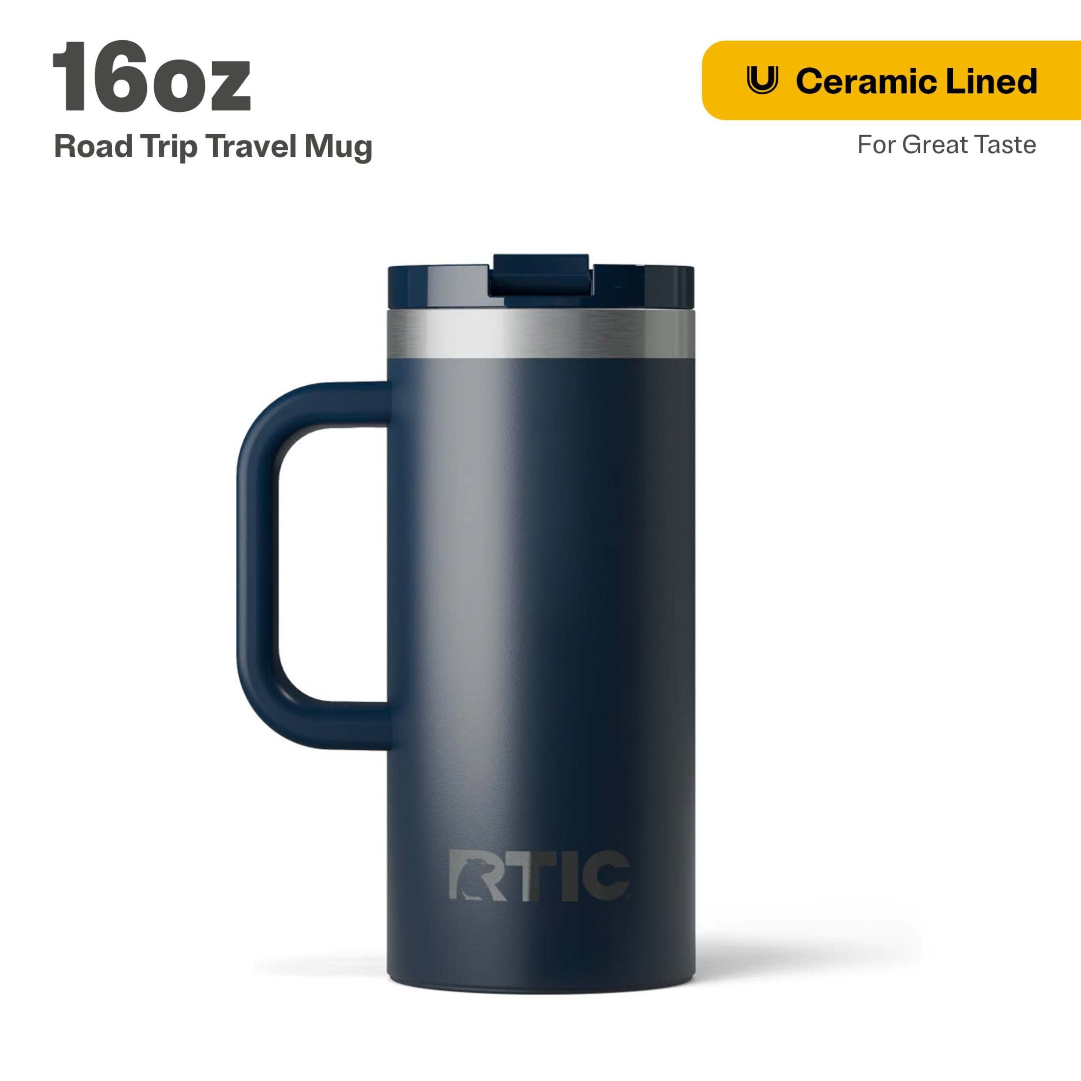 RTIC 16 oz Ceramic Lined Coffee Travel Mug, Insulated, Leak-Resistant ...