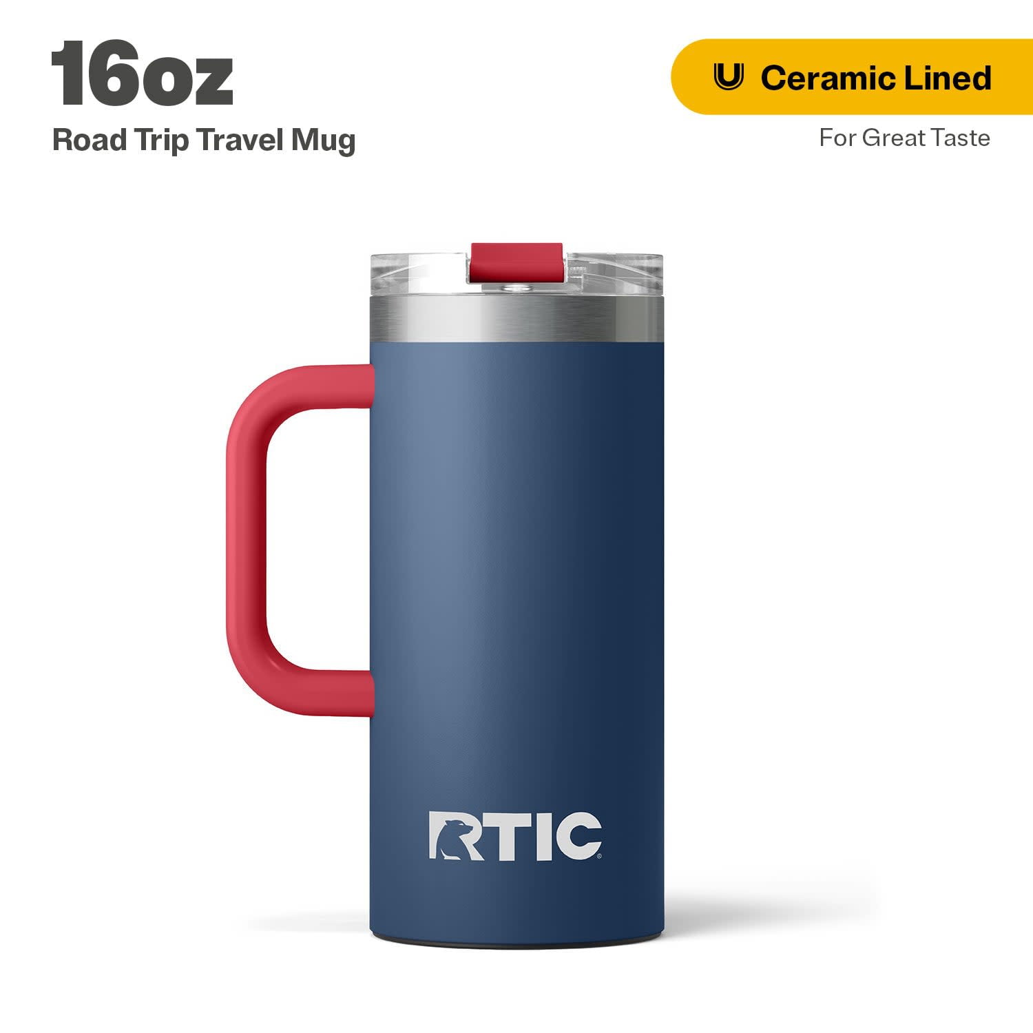 RTIC 16 oz Ceramic Lined Insulated Road Trip Travel Mug, Leak-Resistant ...