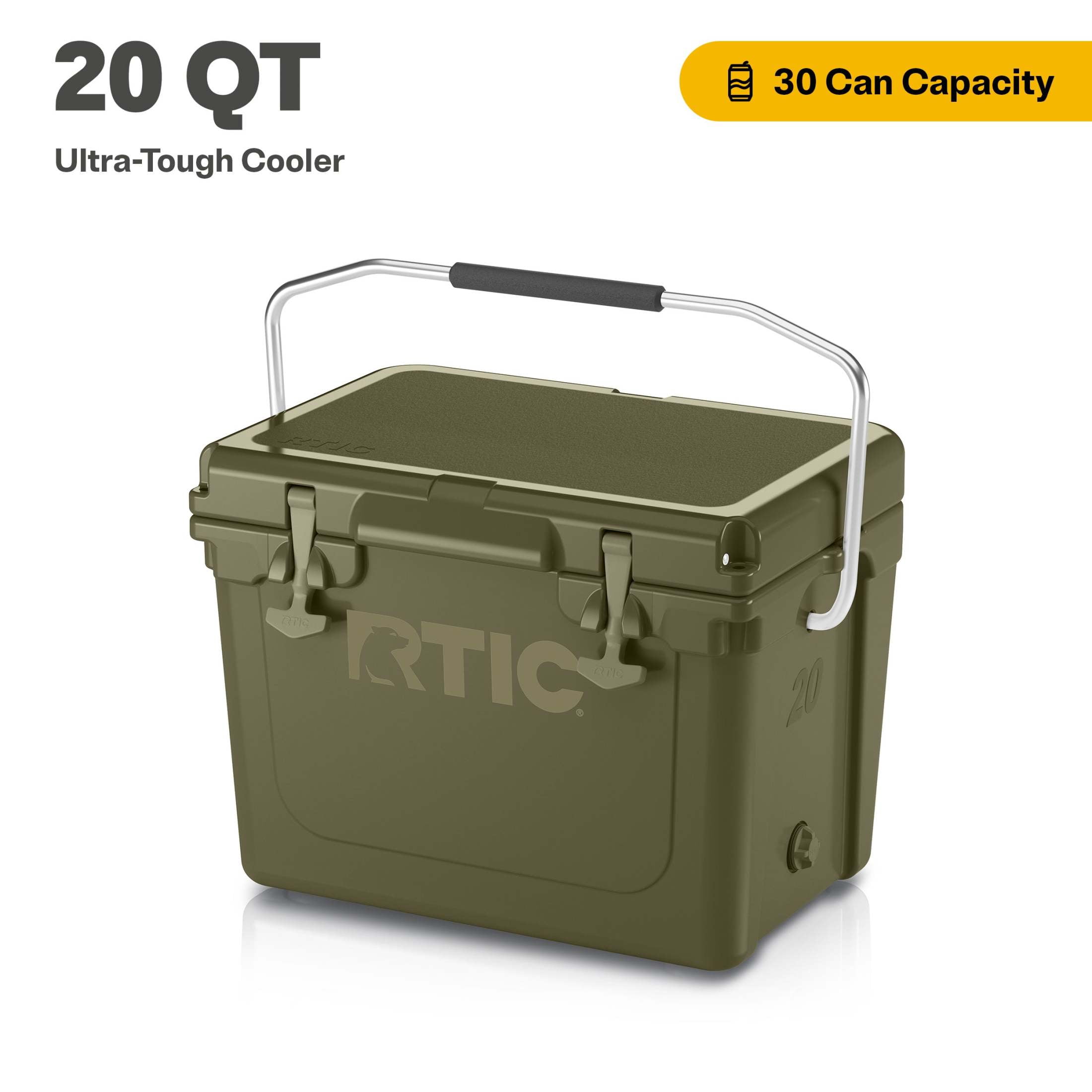 RTIC 20QT Ultra-Tough Cooler, Rotomolded Construction, Olive Green ...