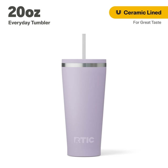 RTIC 20 oz Ceramic Lined Everyday Tumbler, Spill-Resistant Straw Lid ...