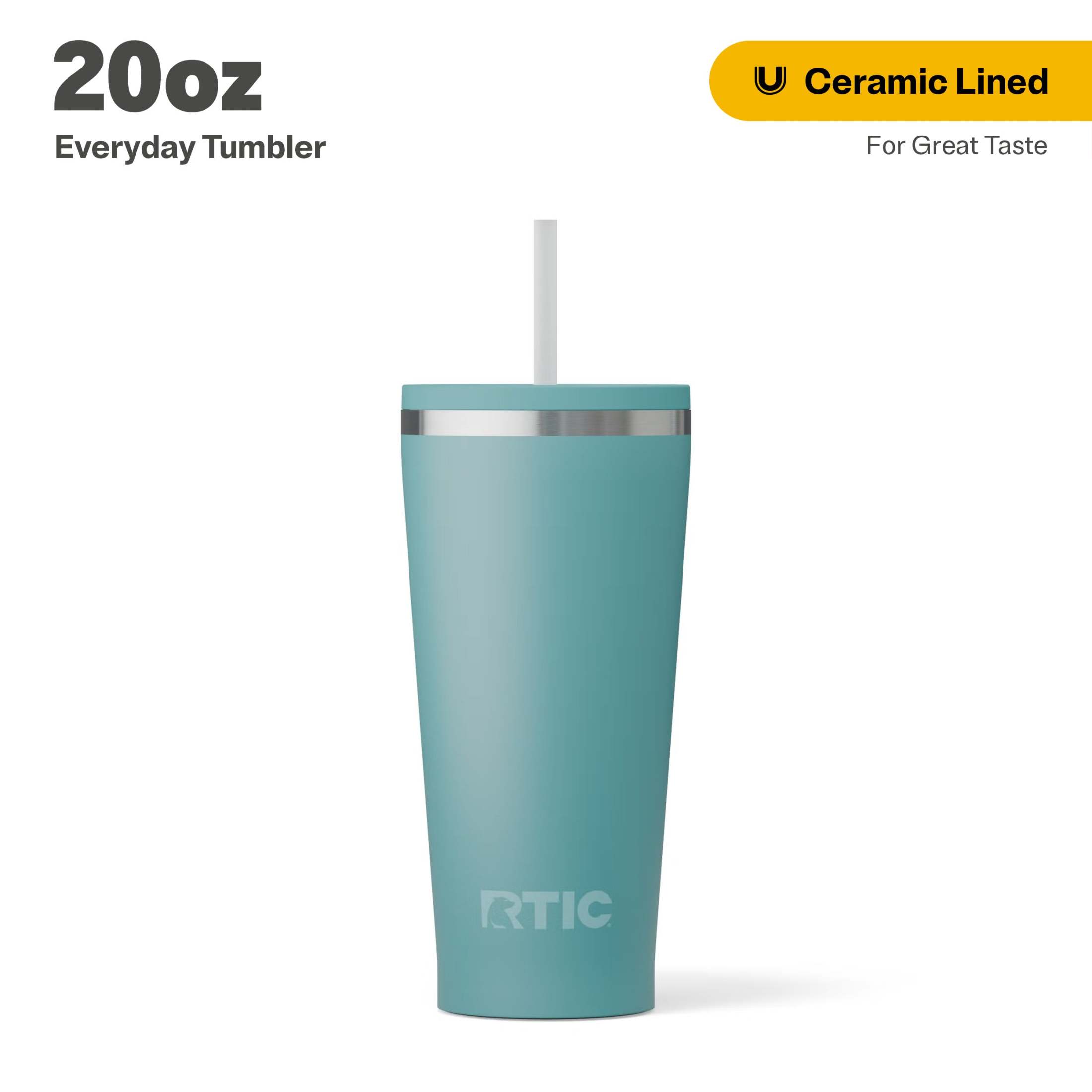 RTIC 20 oz Ceramic Lined Everyday Tumbler, Spill-Resistant Straw Lid ...