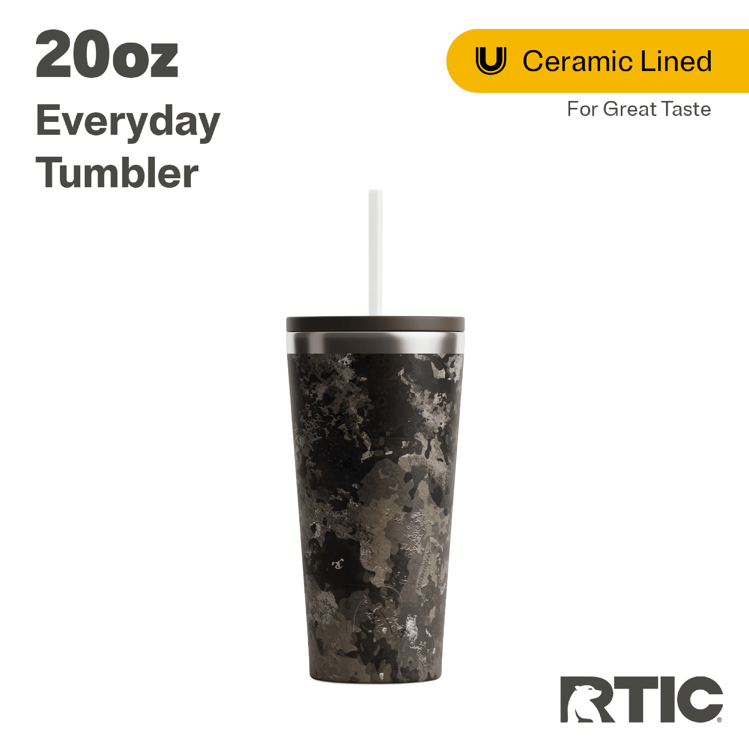 RTIC 20 oz Ceramic Lined Everyday Tumbler, Spill-Resistant Straw Lid ...