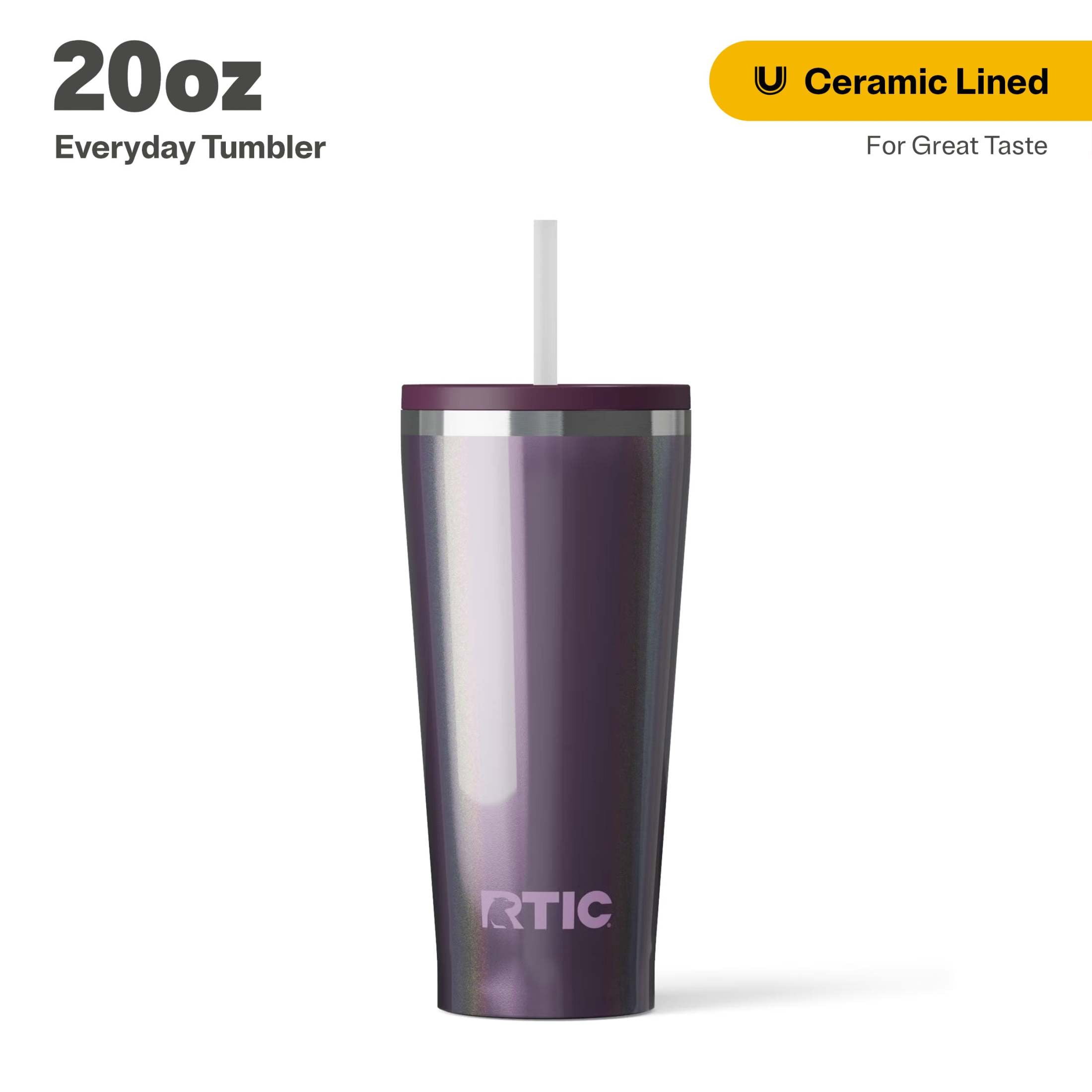RTIC 20 oz Ceramic Lined Everyday Tumbler, Spill-Resistant Straw Lid ...