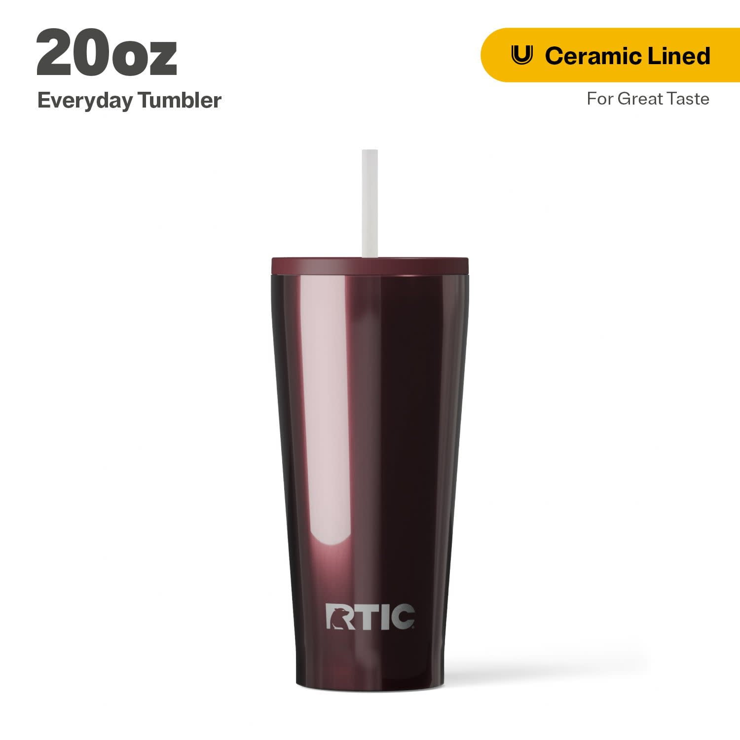 RTIC 20 oz Ceramic Lined Everyday Tumbler, Spill-Resistant Straw Lid ...