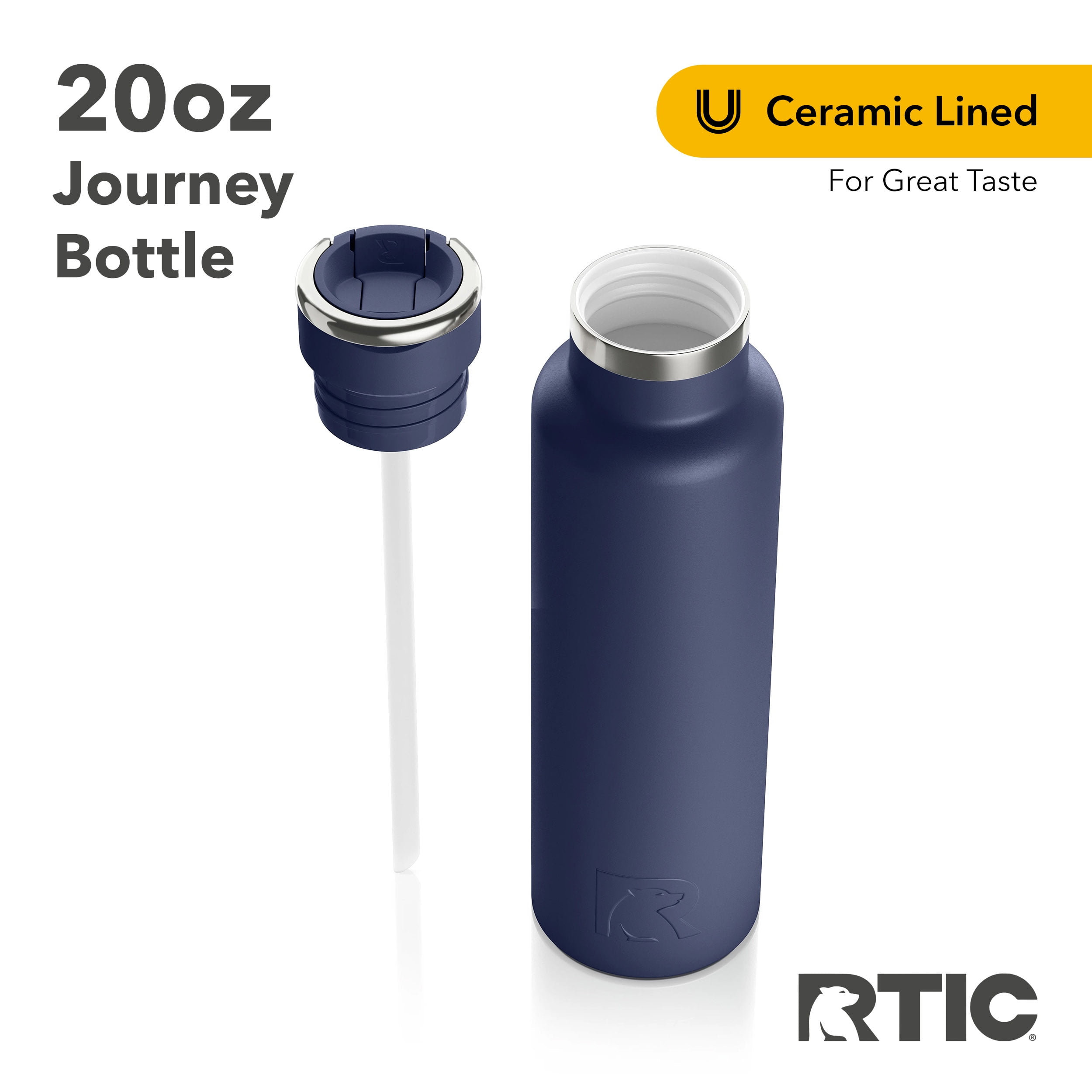 RTIC 20 oz Ceramic Lined Insulated Journey Bottle, Leak-Proof Lid, Navy ...
