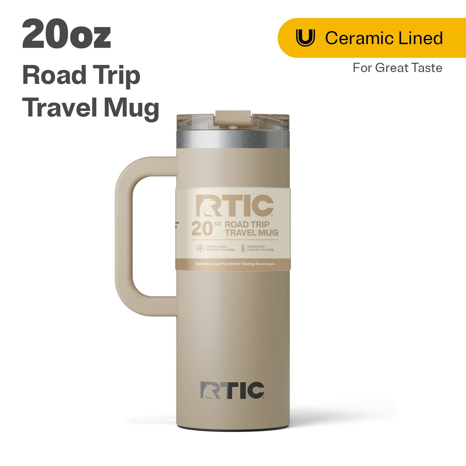 RTIC 20 oz Ceramic Lined Insulated Road Trip Travel Mug, Leak-Resistant ...