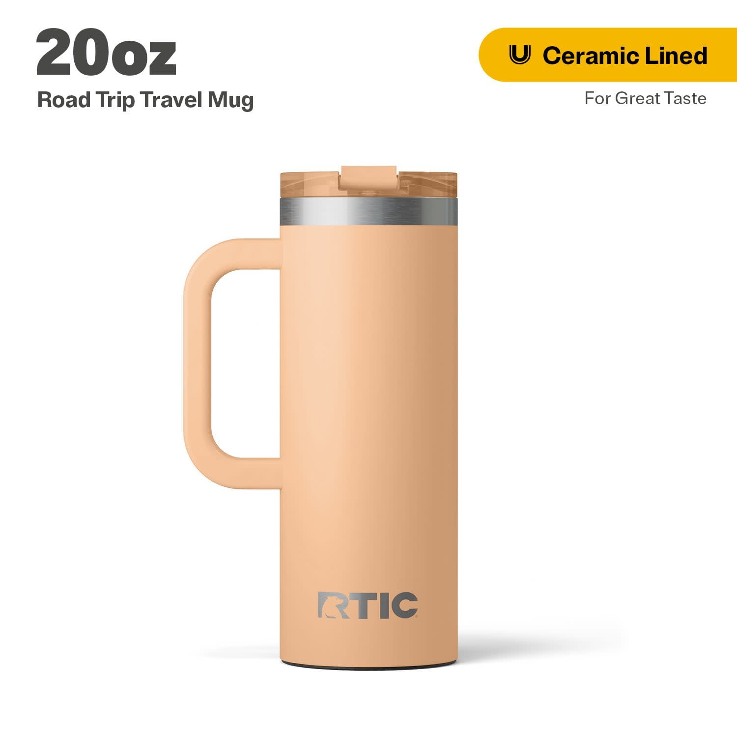 RTIC 20 oz Ceramic Lined Insulated Road Trip Travel Mug, Leak-Resistant ...