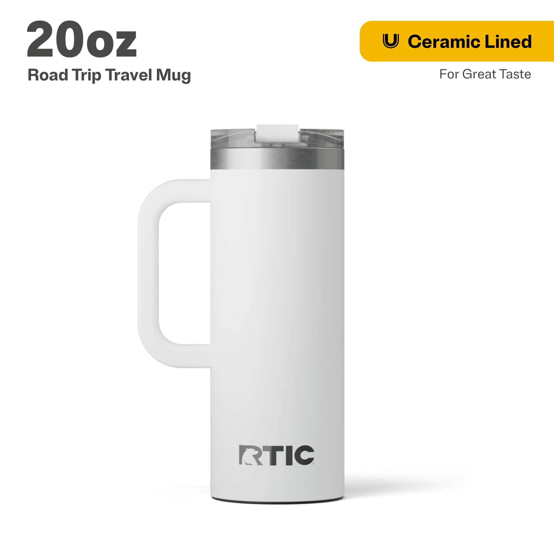 RTIC 20 oz Ceramic Lined Insulated Road Trip Travel Mug, Leak-Resistant ...