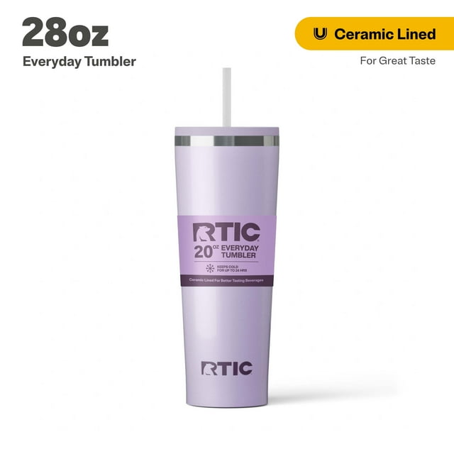 RTIC 28 oz Ceramic Lined Everyday Tumbler, Spill-Resistant Straw Lid ...