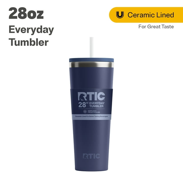 RTIC 28 oz Ceramic Lined Everyday Tumbler, Spill-Resistant Straw Lid ...