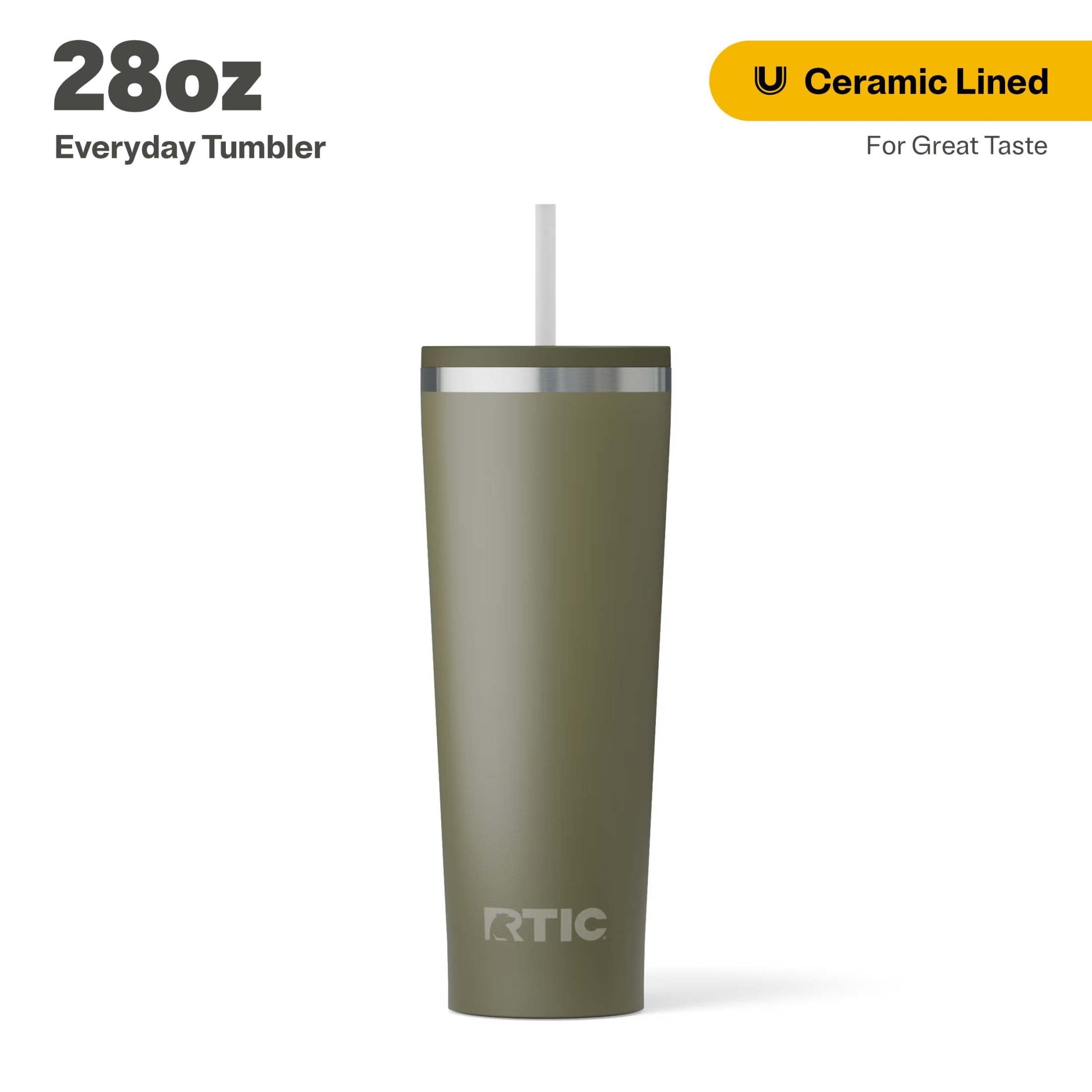 RTIC 28 oz Ceramic Lined Everyday Tumbler, Spill-Resistant Straw Lid ...