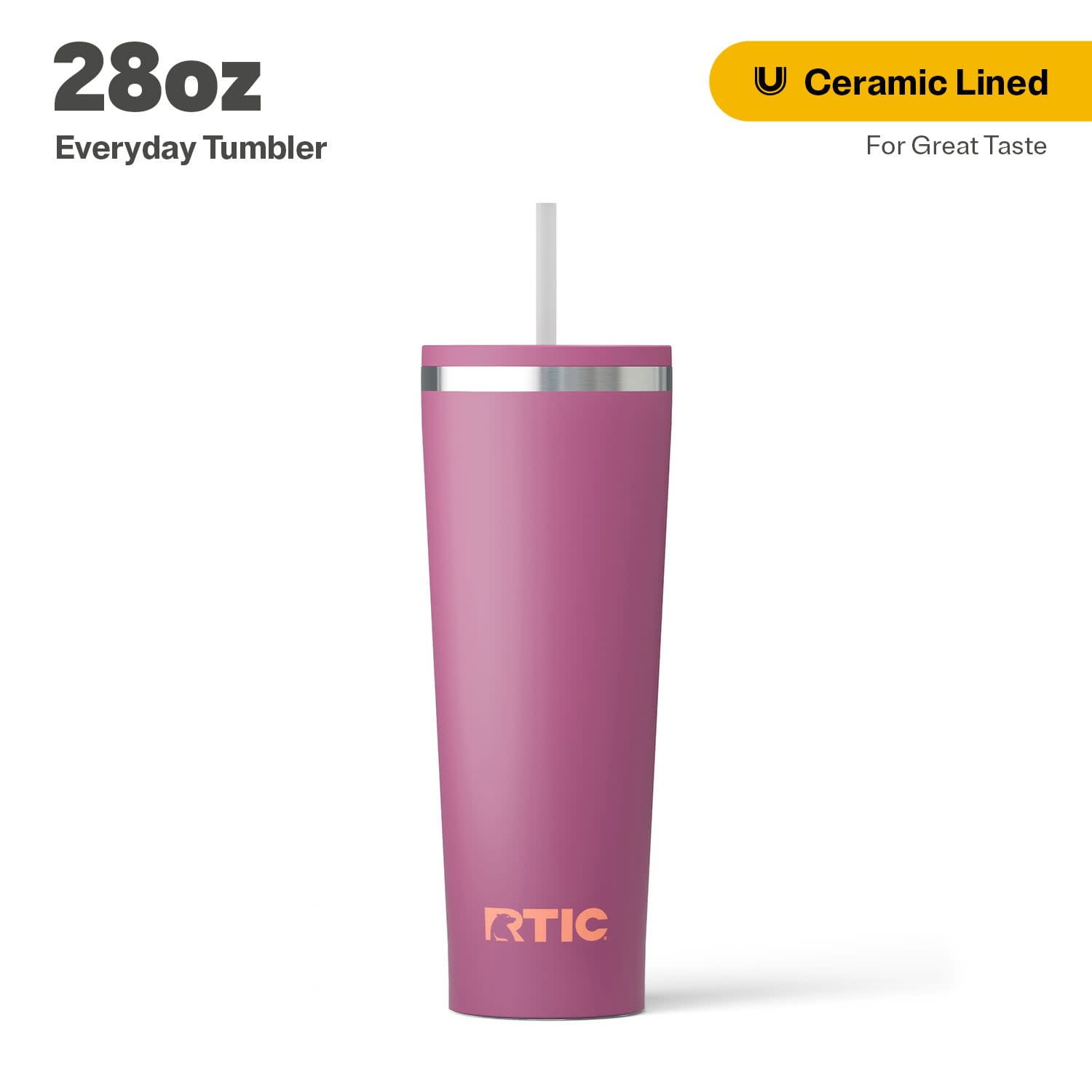 RTIC 28 oz Ceramic Lined Everyday Tumbler, Spill-Resistant Straw Lid ...