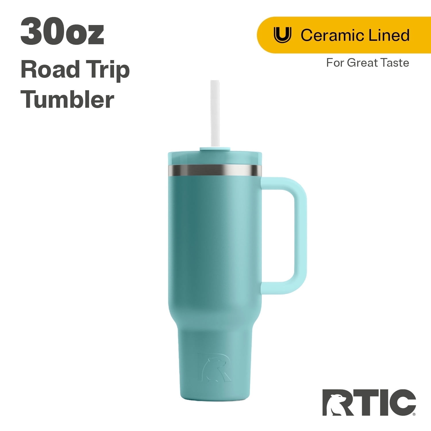 RTIC 30 OZ Ceramic-Lined Road Trip Tumbler, Leak-Resistant Lid with ...