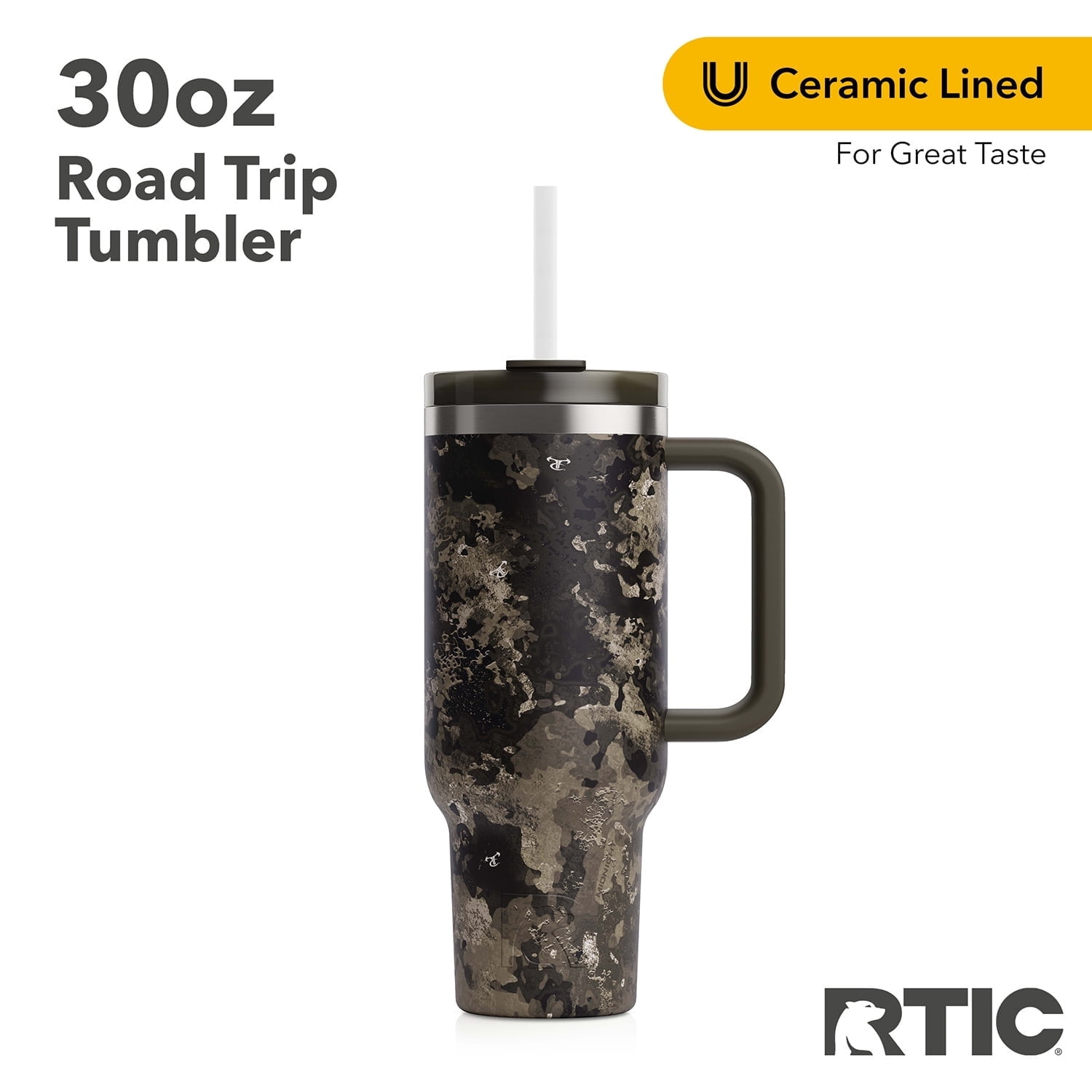 RTIC 30 oz Ceramic Lined Road Trip Tumbler, Leak-Resistant Straw Lid ...