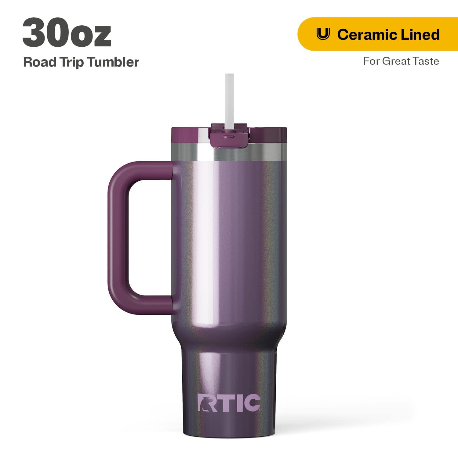 RTIC 30 oz Ceramic Lined Road Trip Tumbler, Leak-Resistant Straw Lid ...