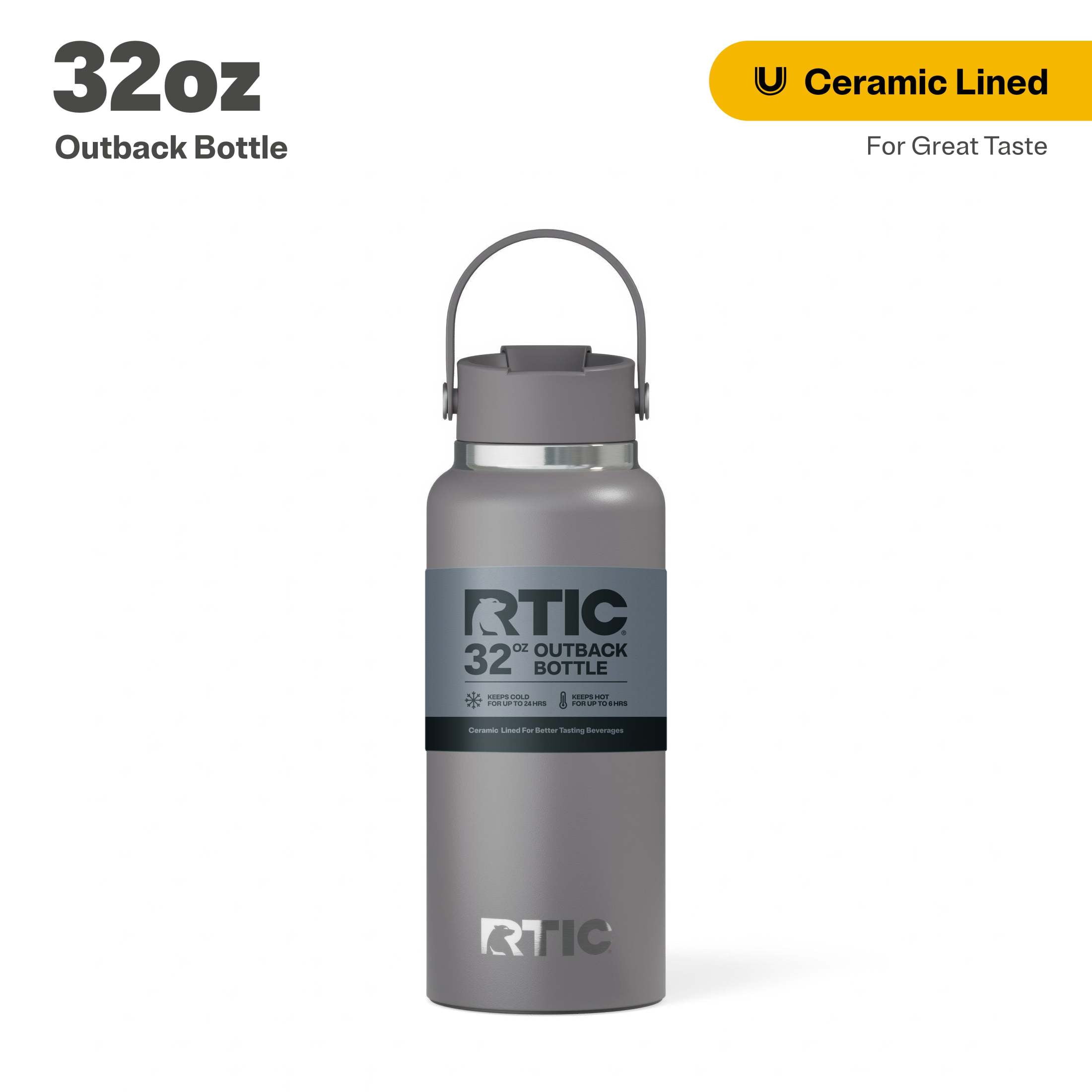 RTIC 32 oz Ceramic Lined Insulated Outback Bottle, Leak Resistant ...