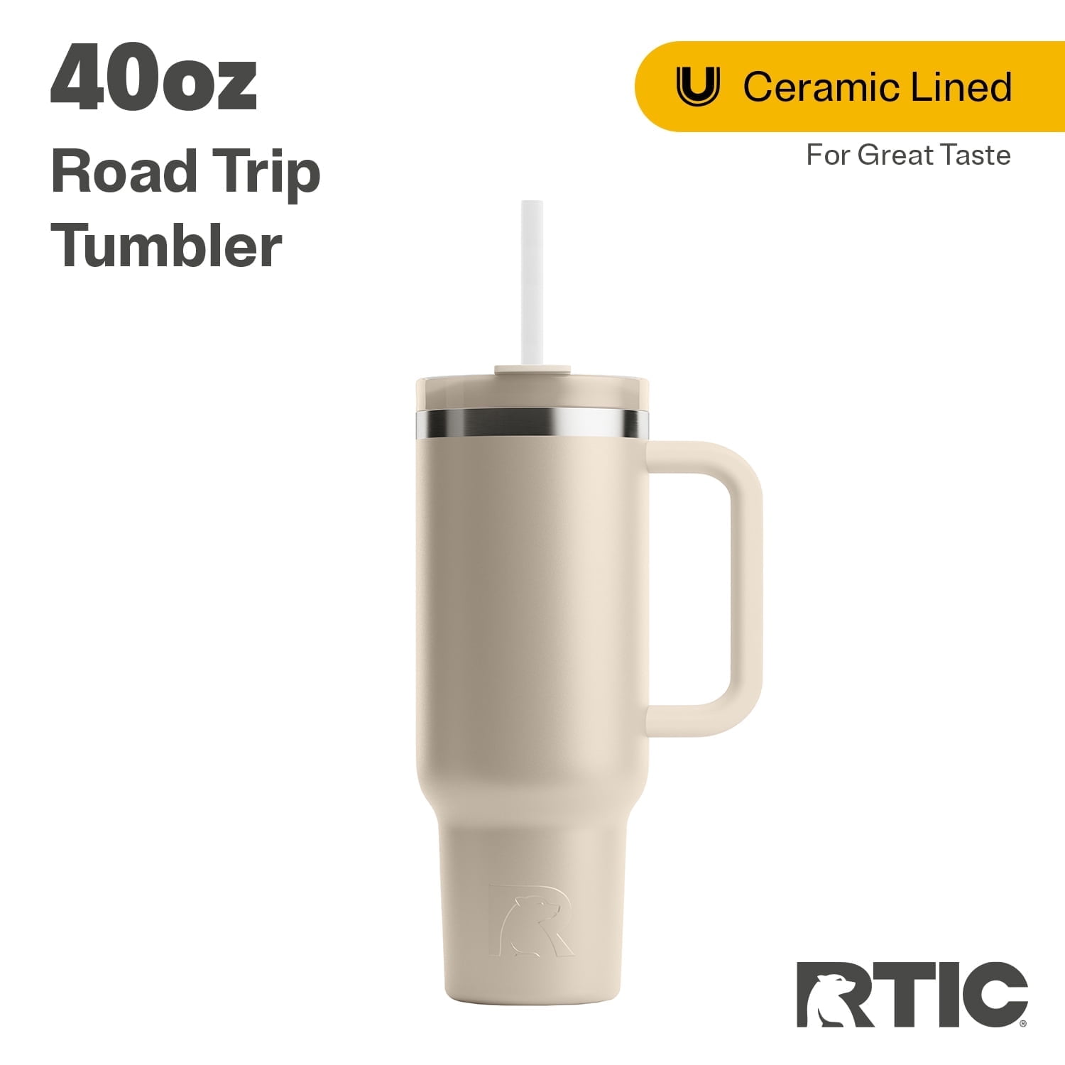 RTIC 40 OZ Ceramic Lined Road Trip Tumbler, Leak-Resistant Lid with ...