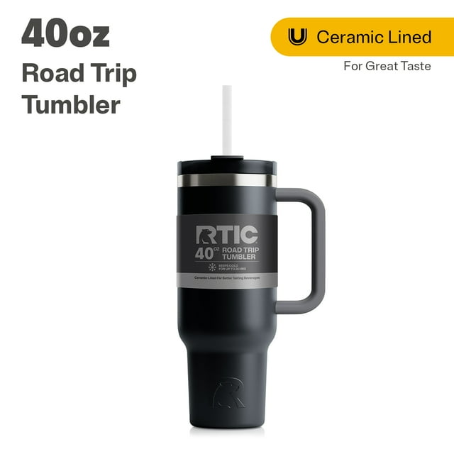 RTIC 40 oz Ceramic Lined Road Trip Tumbler, Leak-Resistant Lid with ...