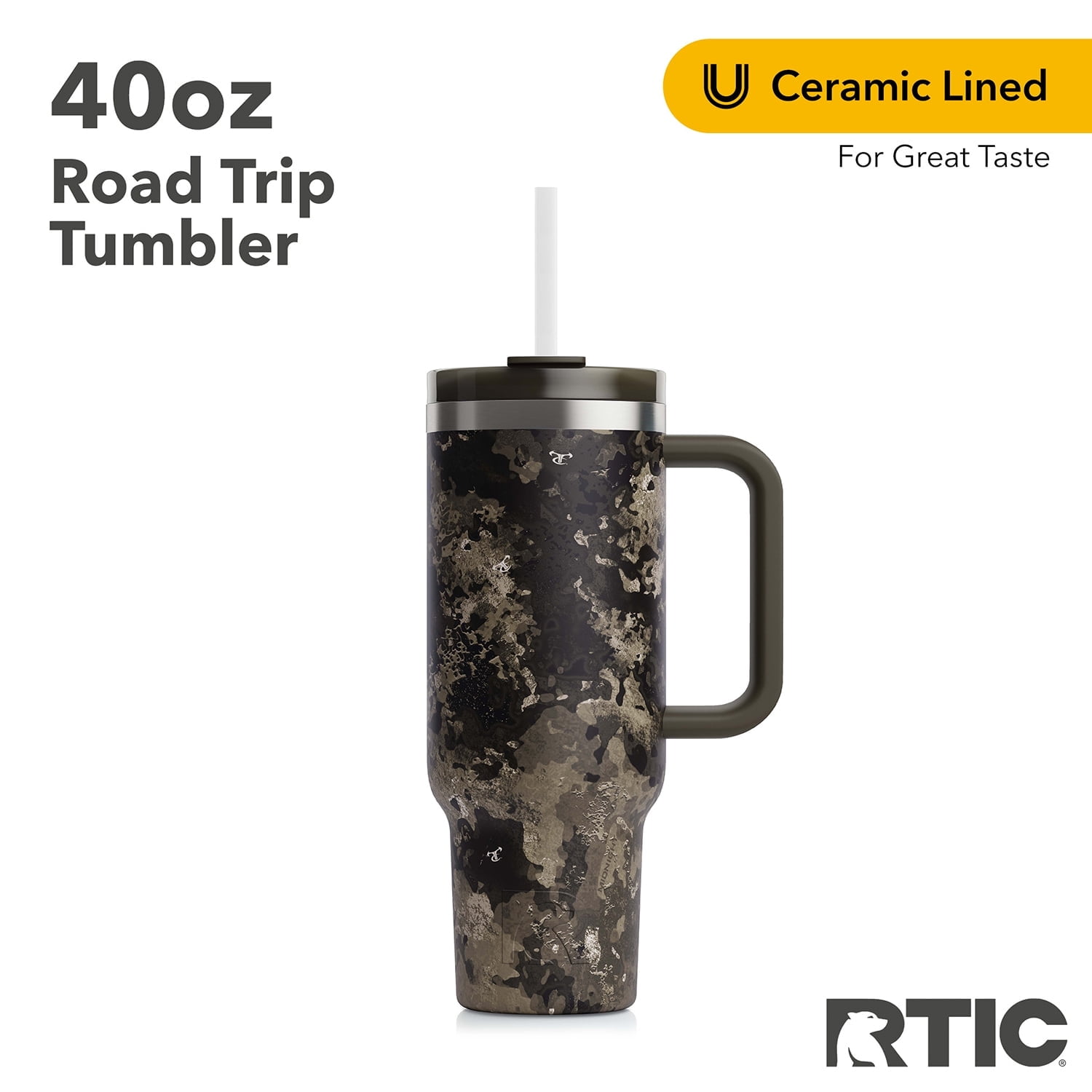 RTIC 40 oz Ceramic Lined Road Trip Tumbler, Leak-Resistant Lid with ...