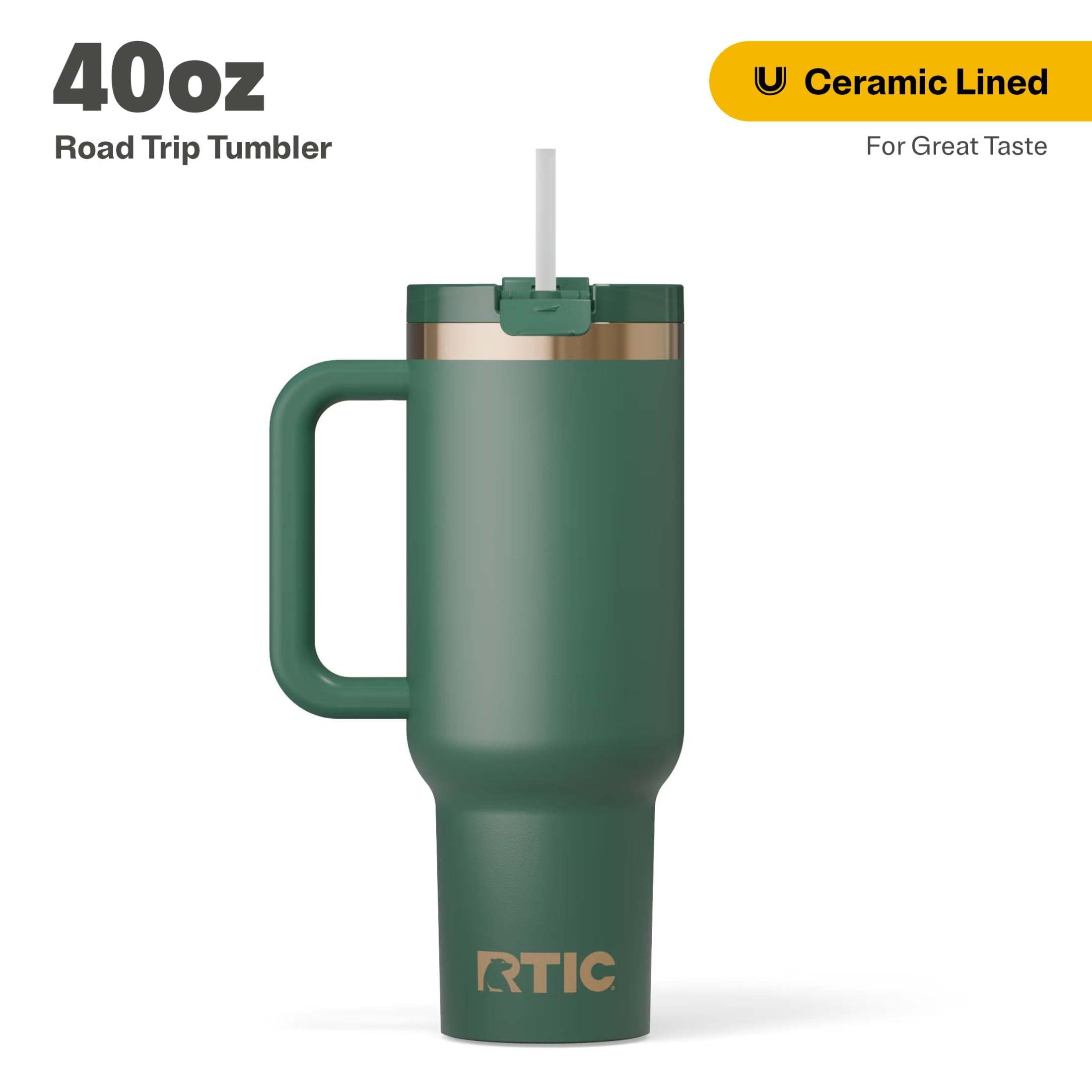 RTIC 40 oz Ceramic Lined Road Trip Tumbler, Leak-Resistant Lid with ...
