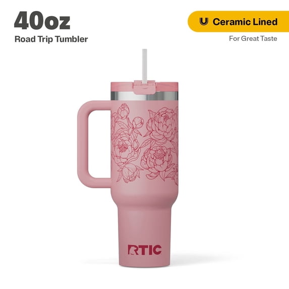 RTIC 40 oz Ceramic Lined Road Trip Tumbler, Leak-Resistant Lid with ...
