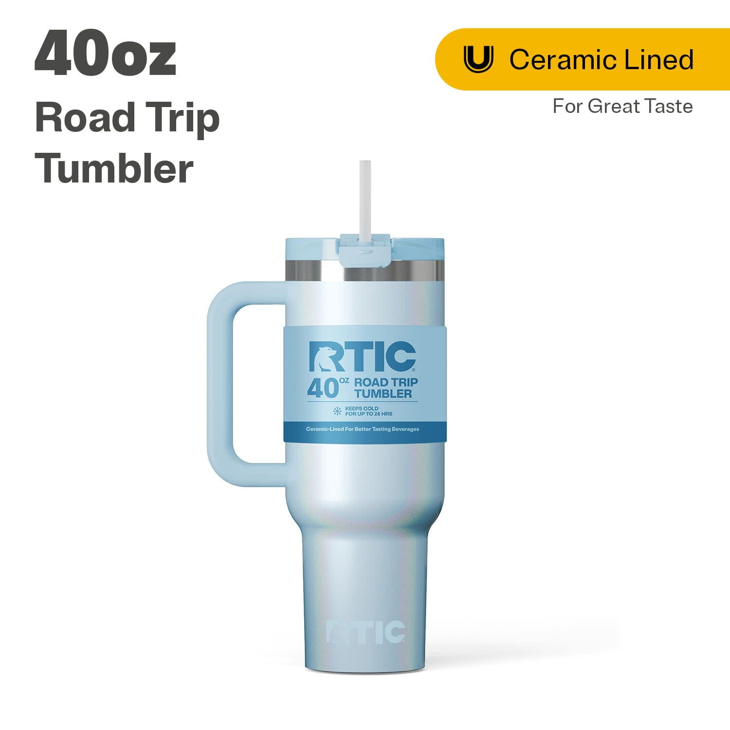 RTIC 40 oz Ceramic Lined Road Trip Tumbler, Leak-Resistant Lid with ...