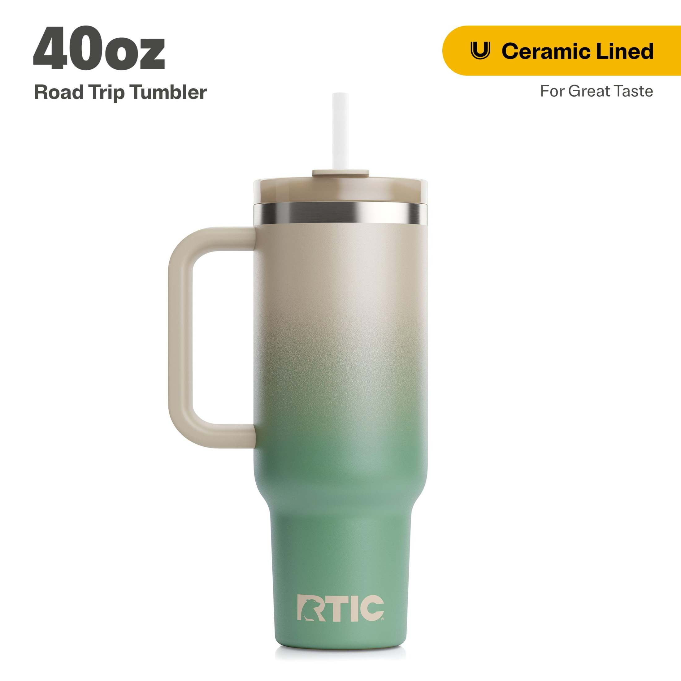 RTIC 40 oz Ceramic Lined Road Trip Tumbler, Leak-Resistant Lid with ...